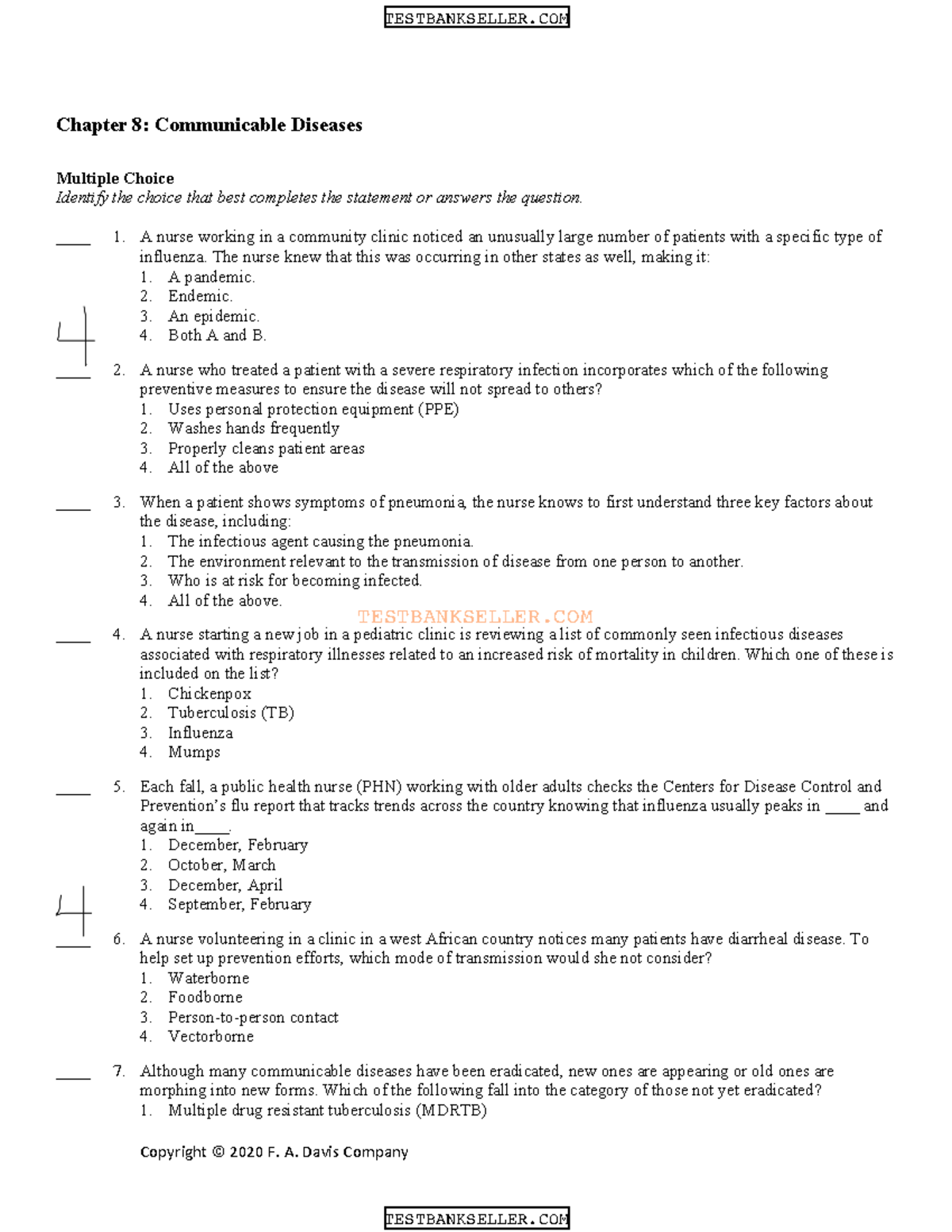 Ch08 - Study questions - TESTBANKSELLER Copyright © 2020 F. A. Davis ...