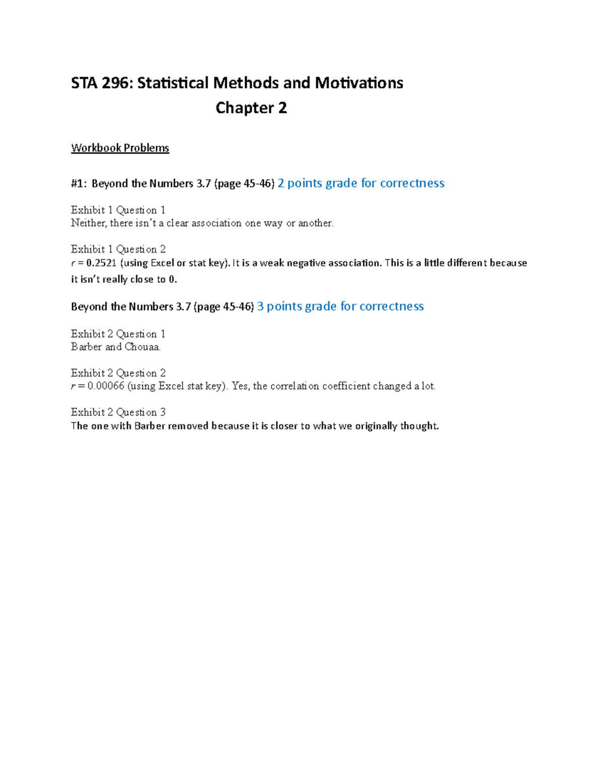 Lab 2 Chapter 2 workbook problem key - STA 296: Statistical Methods and ...