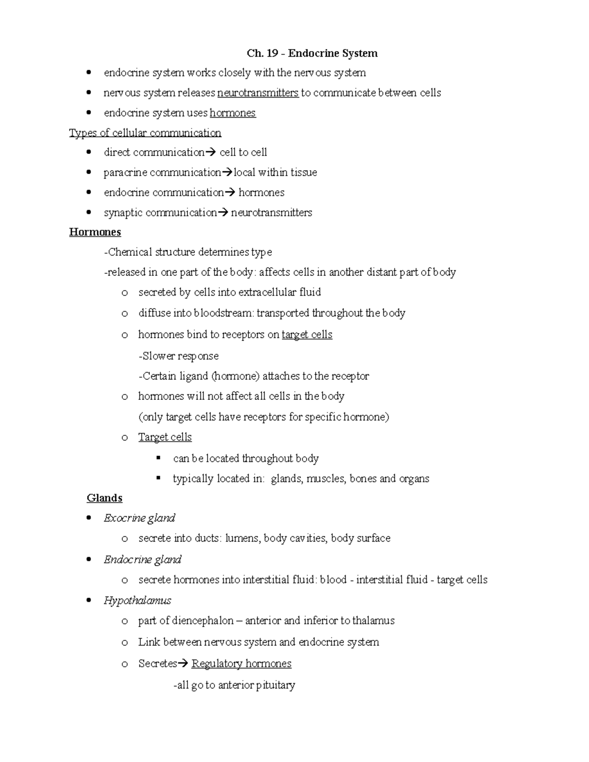 Ch 19 Endocrine System - Professor Ritterhoff: Ch 19 Lecture Notes - Ch ...