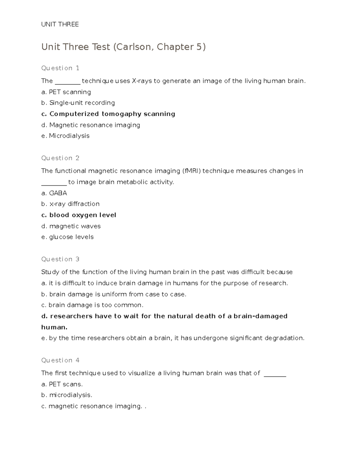 Neuropsychology Unit 3 tests - PSYC 5061 - ULM - Studocu