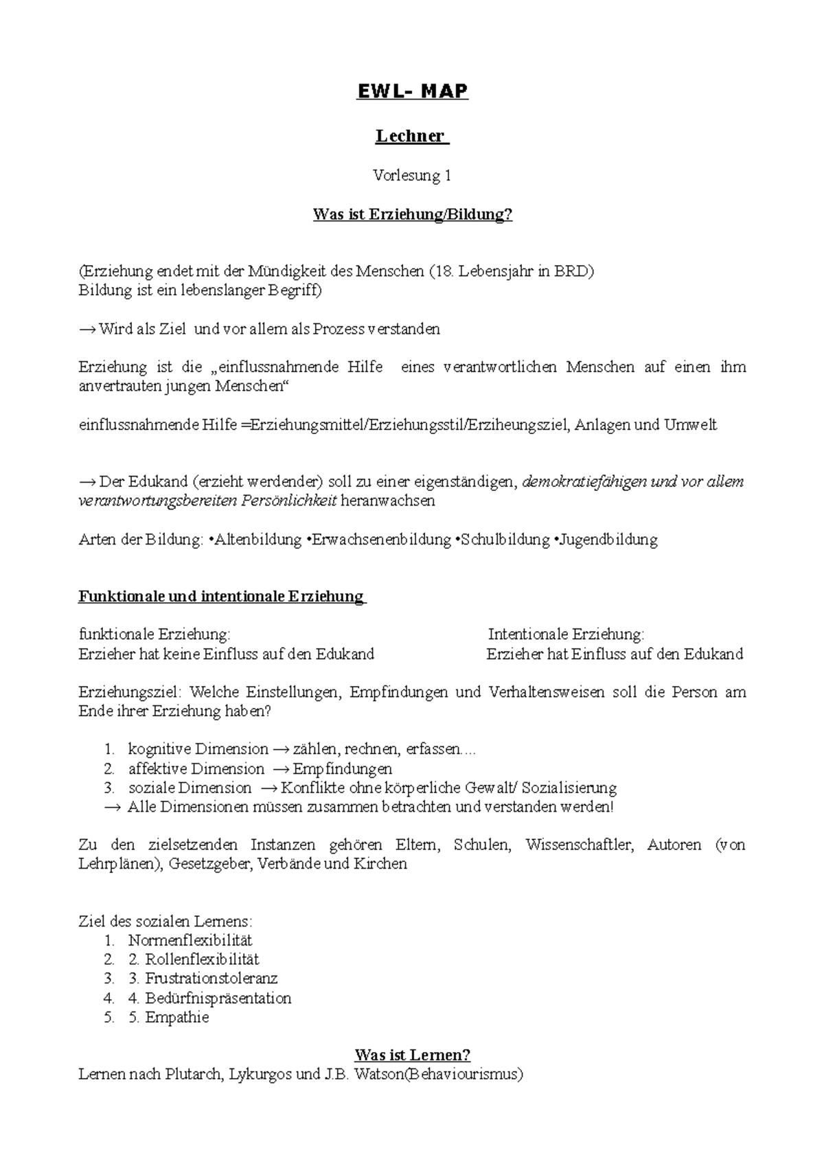 Lechner EWL Vorlesung 1 - EWL- MAP Lechner Vorlesung 1 Was ist ...