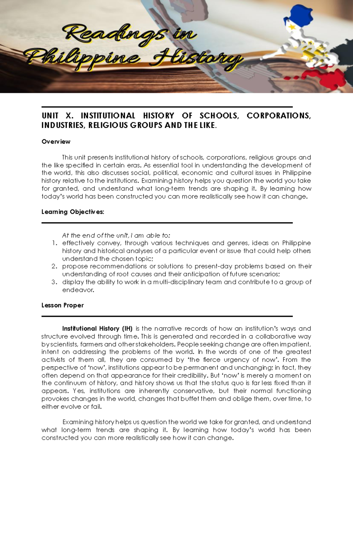 RPH-Unit X - This is about historical institution, organization and ...