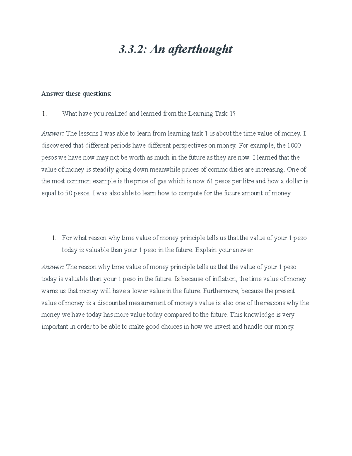 Afterthought 2 - N/A - 3.3: An afterthought Answer these questions ...