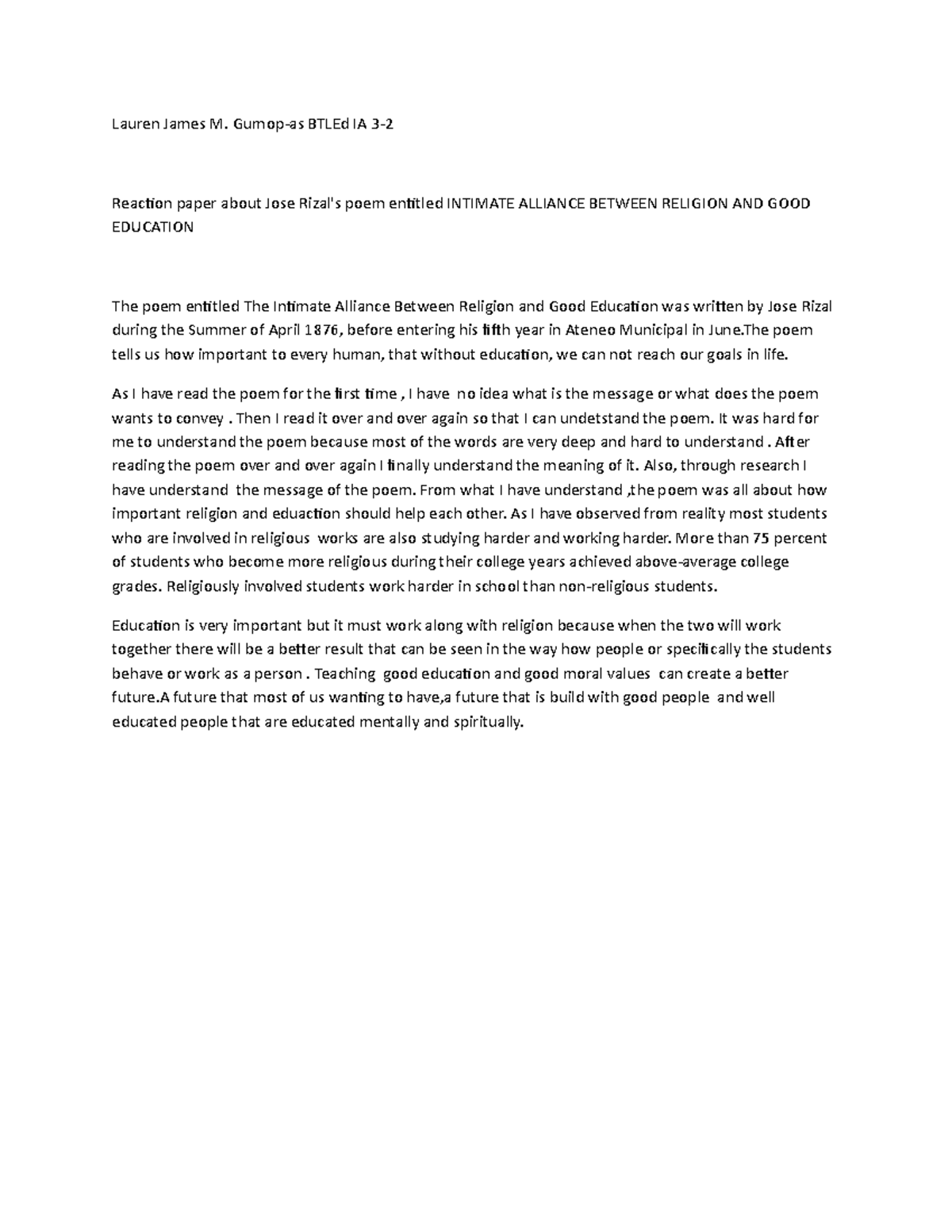 Reaction paper rizal.poem.-WPS Office - Lauren James M. Gumop-as BTLEd ...
