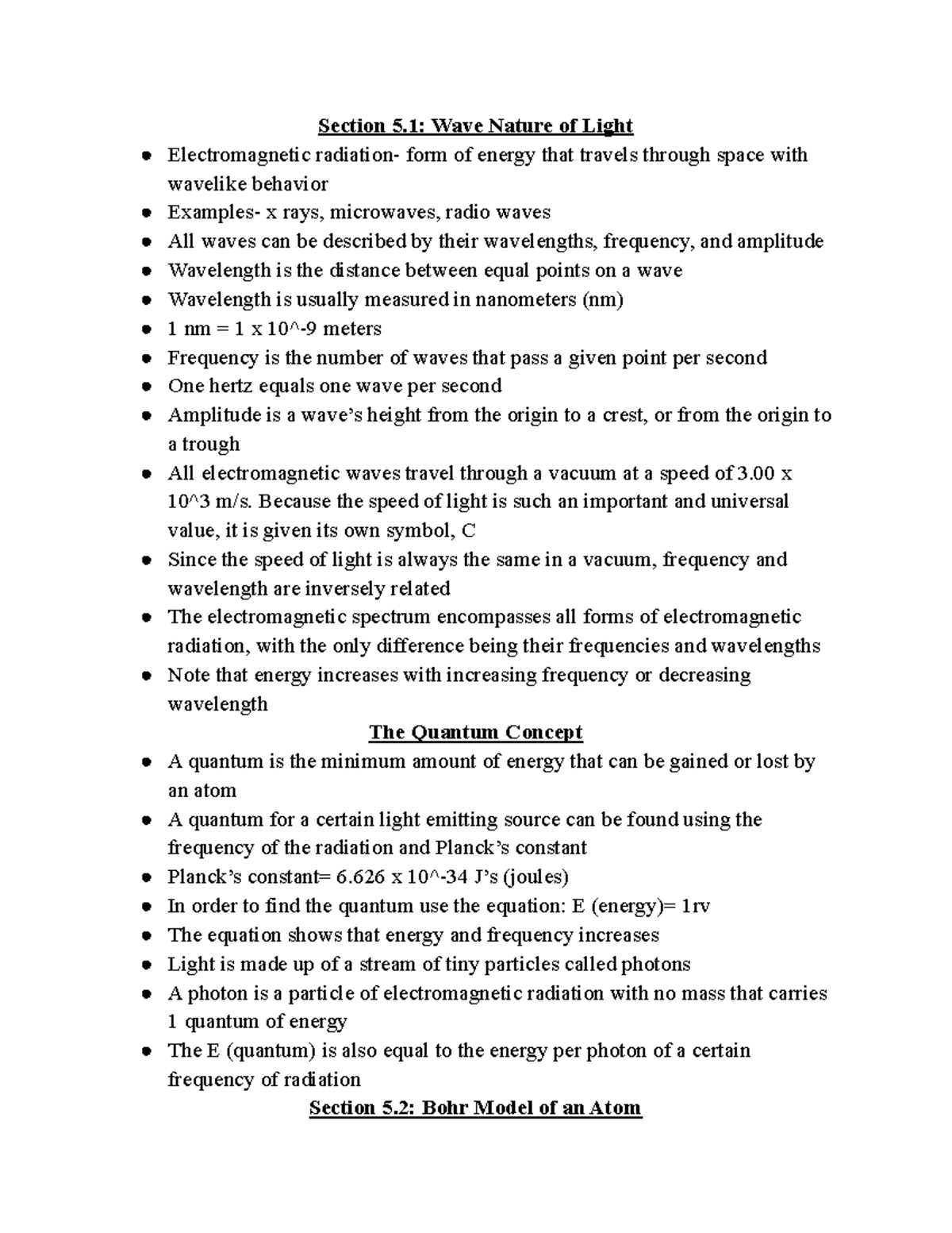 Chemistry Chap 5 Notes - Section 5: Wave Nature of Light ...