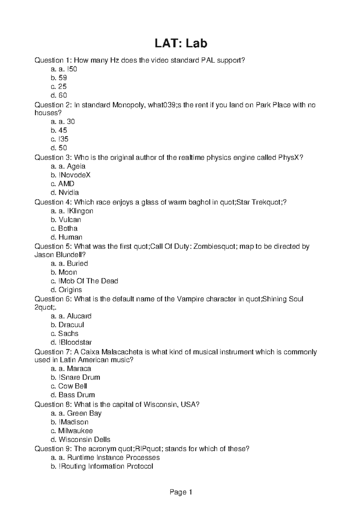 LAT271 Answers 5 - LAT: Lab Question 1: How many Hz does the video ...