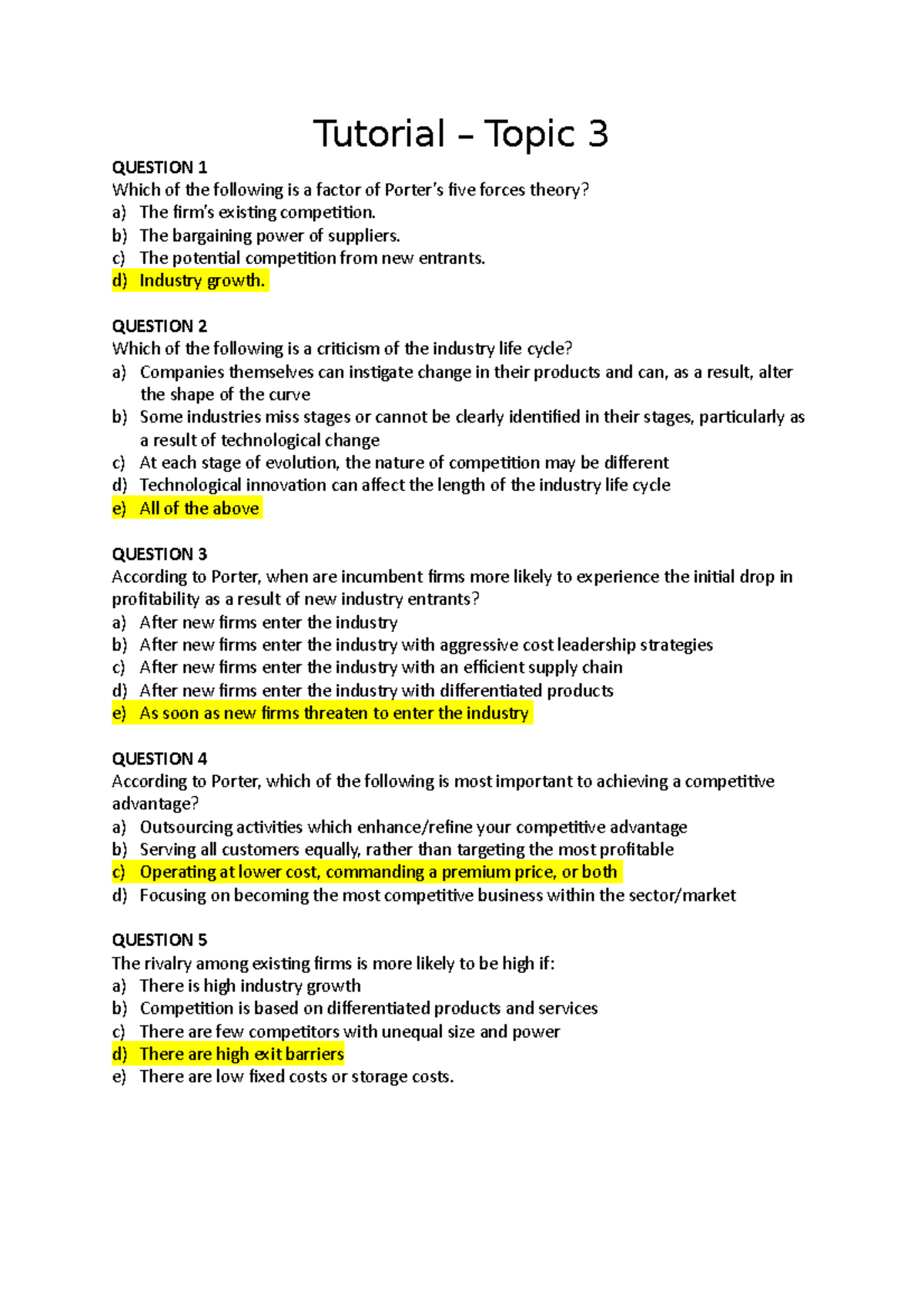 Investment Analysis Tutorial 3 Homework Questions - Tutorial – Topic 3 ...