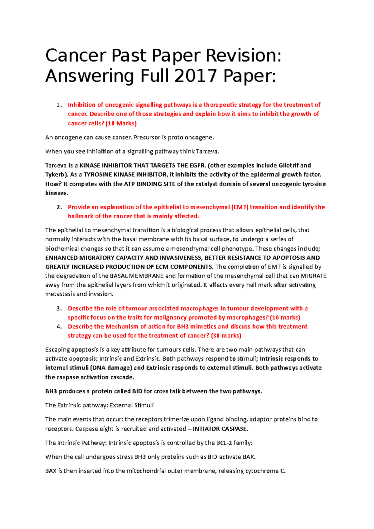 Sample/practice exam 2017, questions and answers - Cancer Past Paper ...