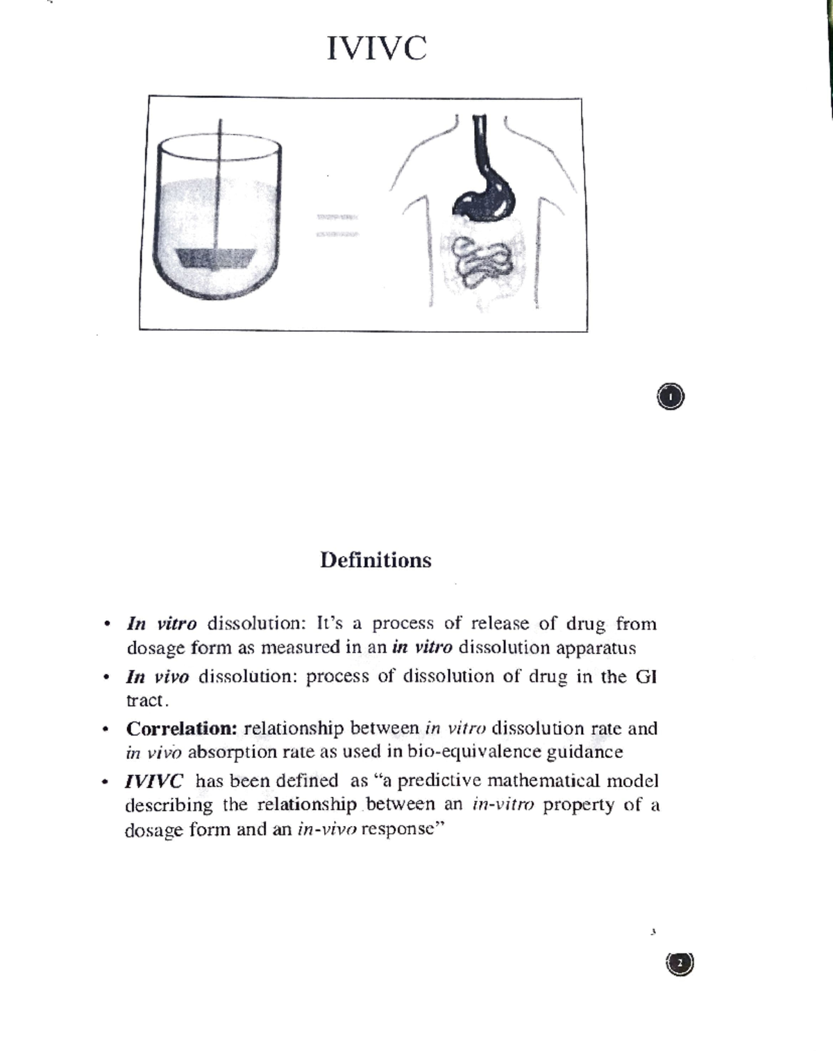 Ivivc, Non linear kinetics - IVIVC Definitions In vitro dissolution: It ...