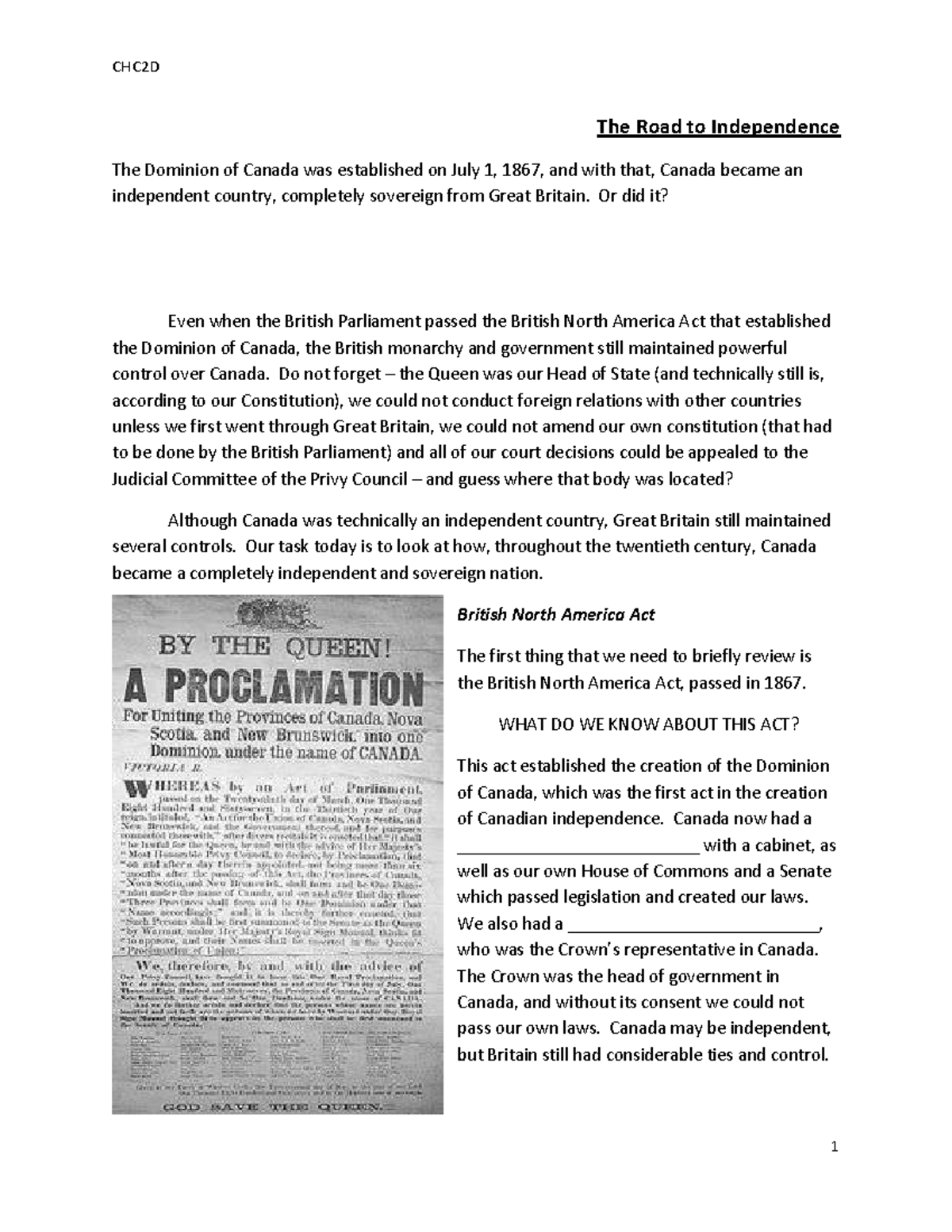 Independence s Tudent - Comprehensive course notes on Canadian history ...