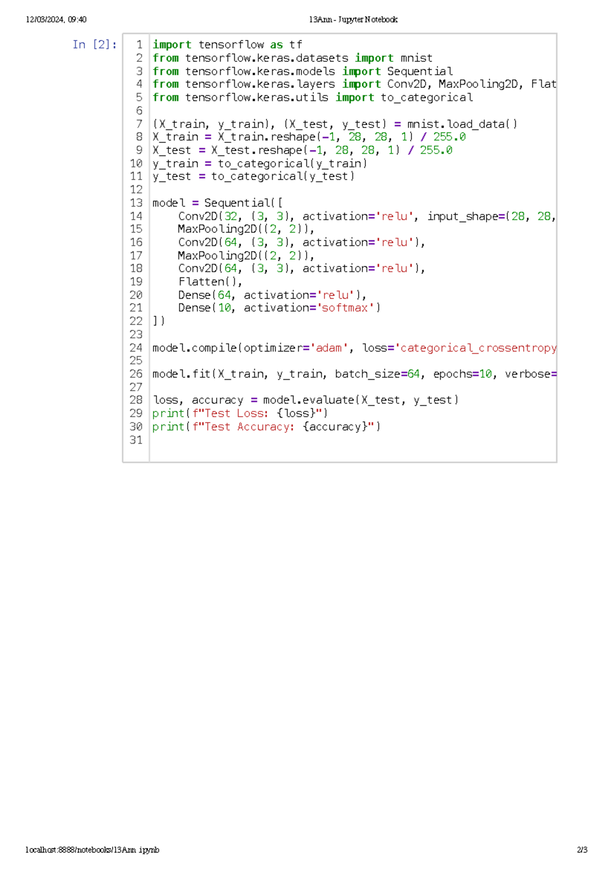 13Ann - Jupyter Notebook - 12/03/2024, 09:40 13Ann - Jupyter Notebook localhost:8888/notebooks ...