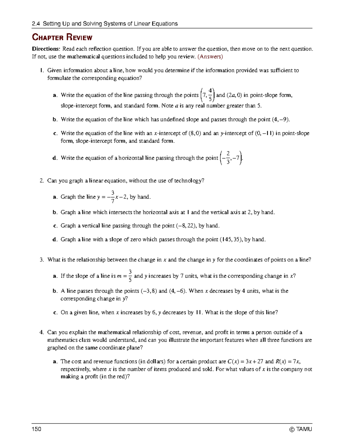 Chapter 2 review - 2 Setting Up and Solving Systems of Linear Equations ...