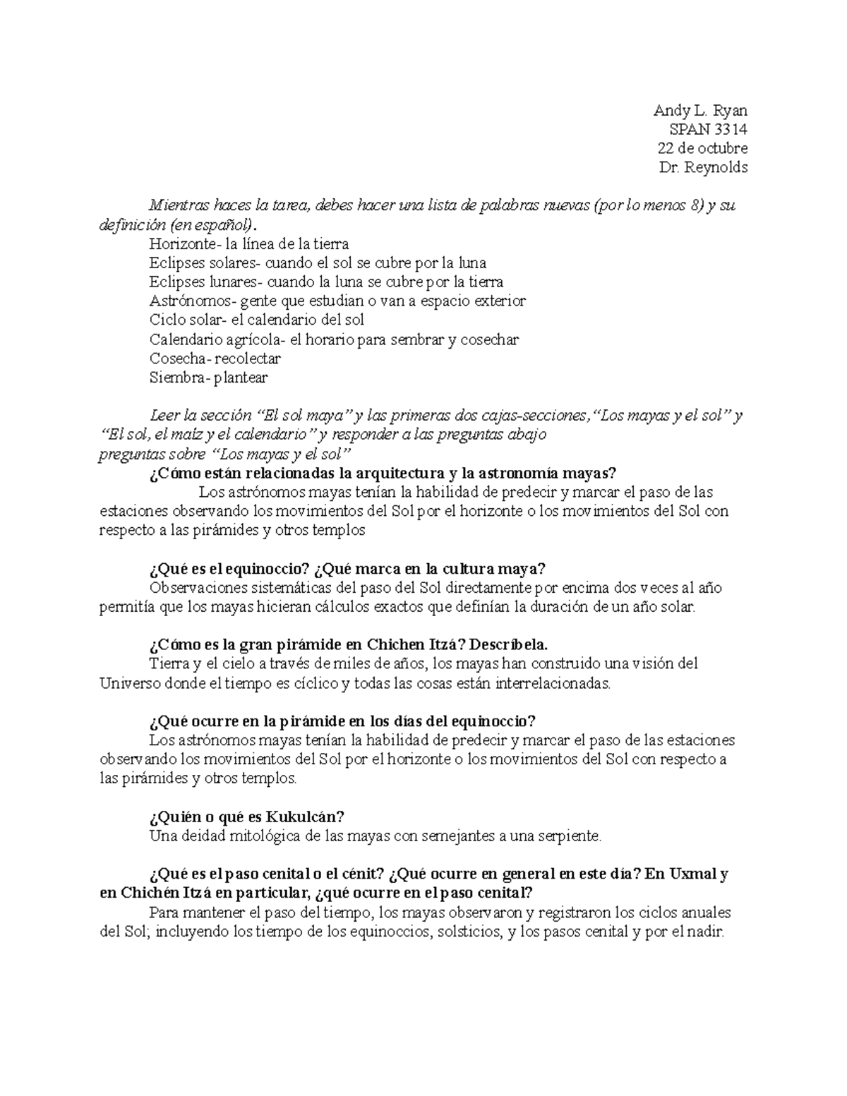 Tarea - Homework assignment - Andy L. Ryan SPAN 3314 22 de octubre Dr ...
