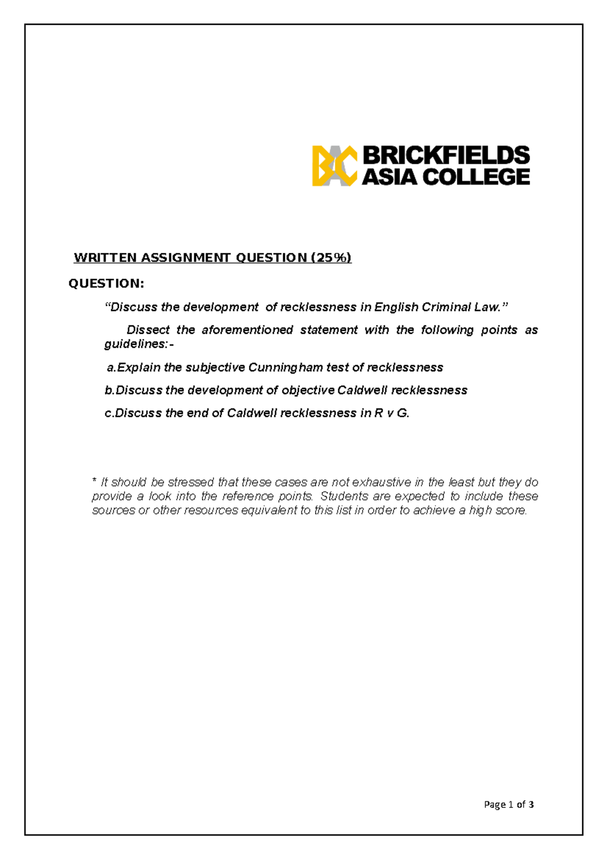 FIL Criminal Assignment 2022 - WRITTEN ASSIGNMENT QUESTION (25% ...
