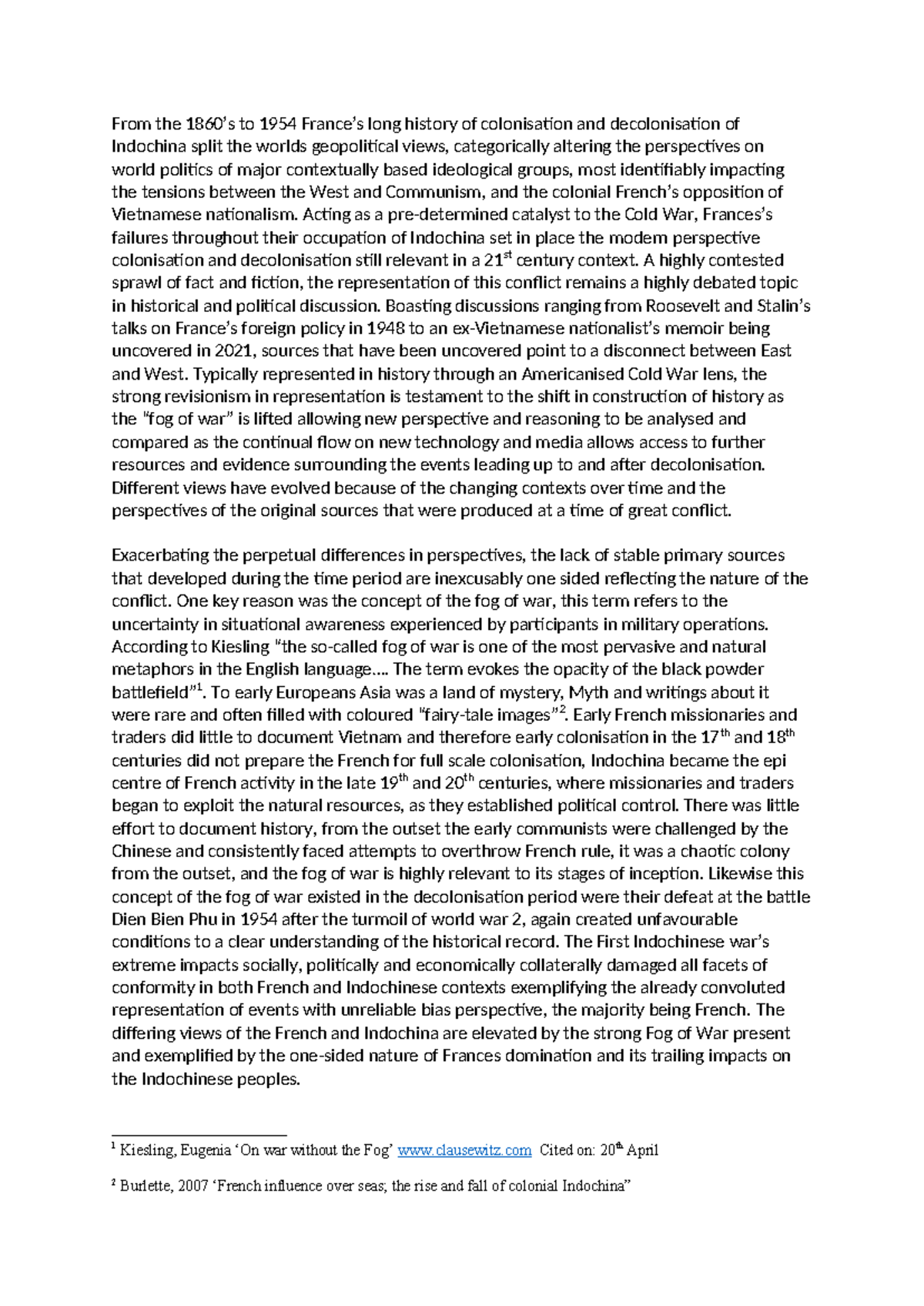 HIX finished essay - From the 1860’s to 1954 France’s long history of ...
