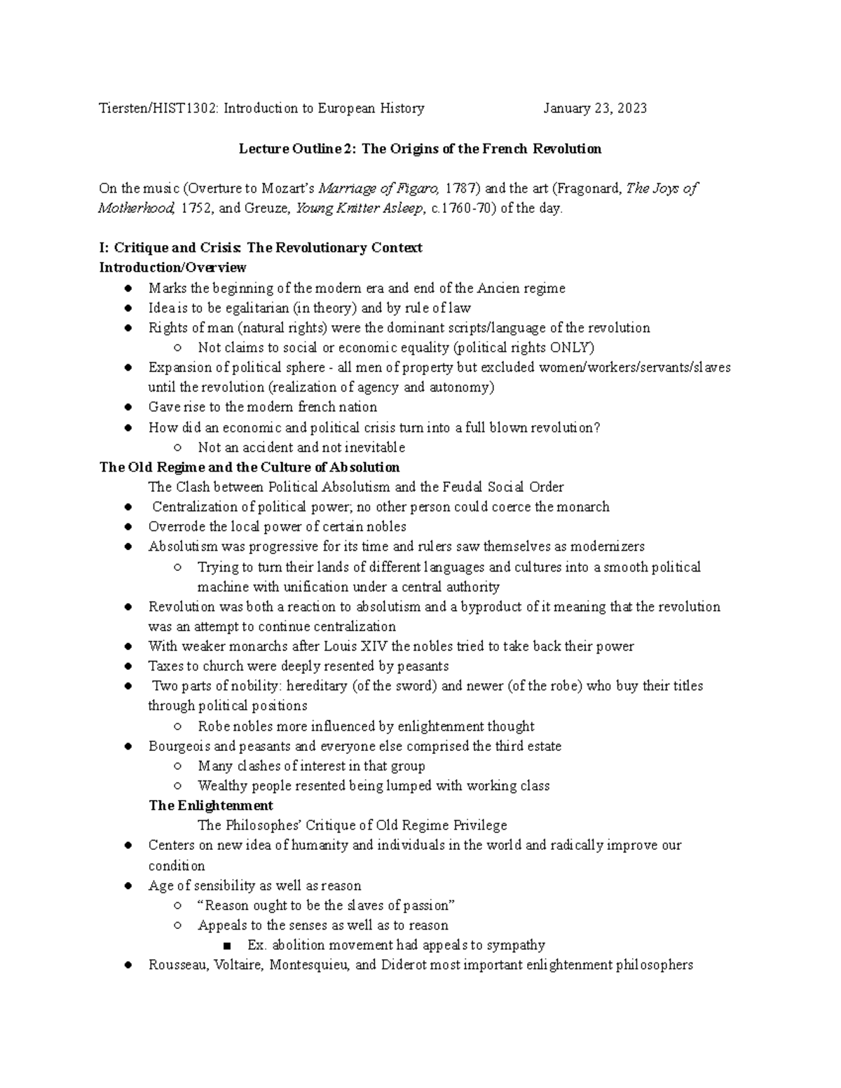 Modern Europe Lecture 2 - Tiersten/HIST1302: Introduction to European ...