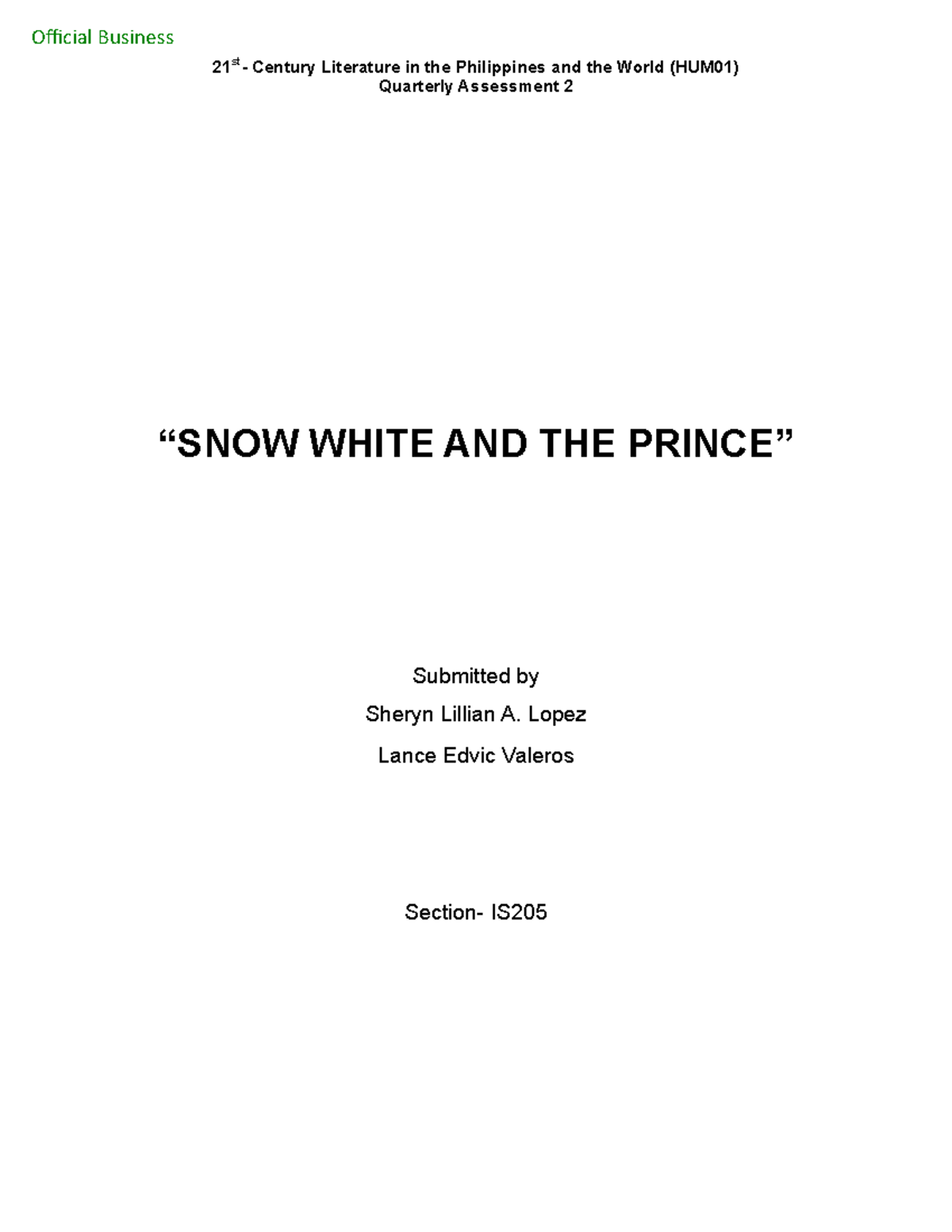 snow shite and the prince - 21 st - Century Literature in the ...