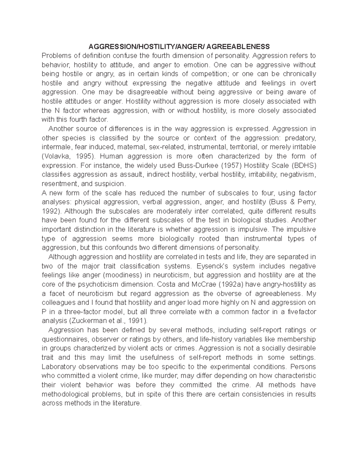 Biological Bases of Personality - AGGRESSION/HOSTILITY/ANGER ...