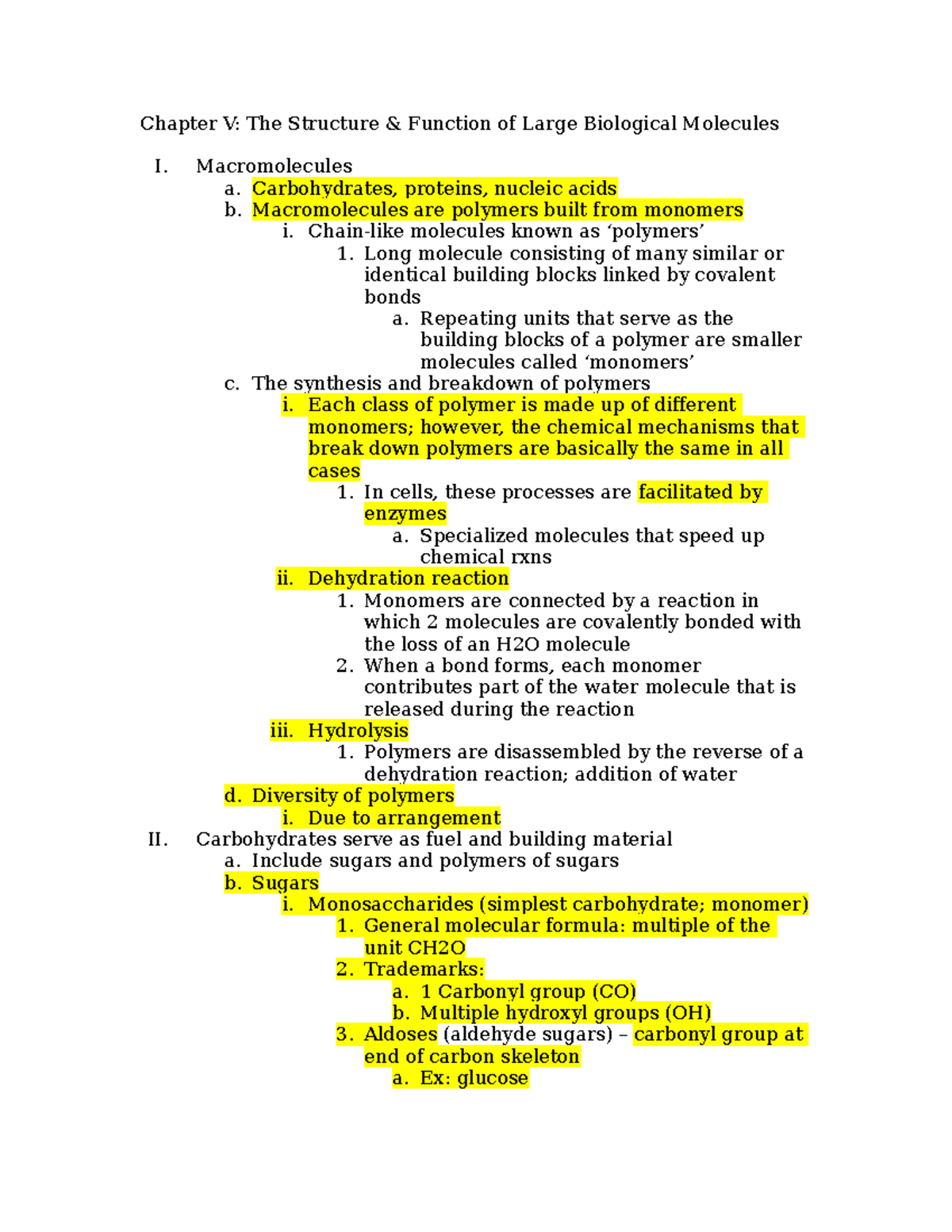 Biology Chapter 5 - Chapter V: The Structure & Function of Large ...