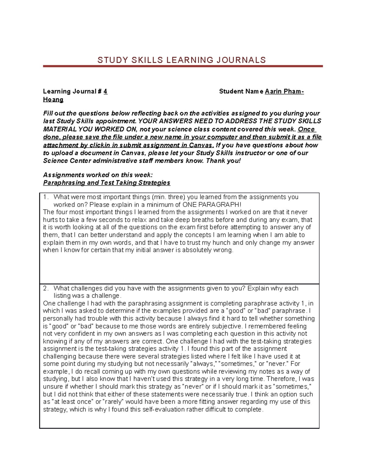 Learning Journal #4 AP - Reflection on new study strategies I learned ...