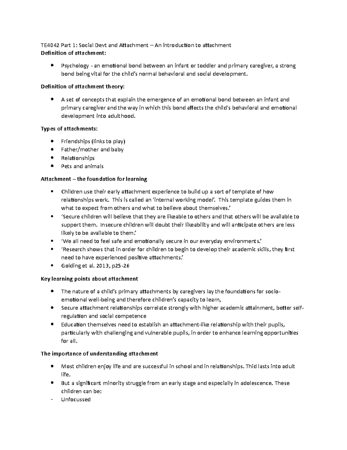 TE4042 session 5 Social Devt and Attachment - TE4042 Part 1: Social Devt and Atachment – An ...