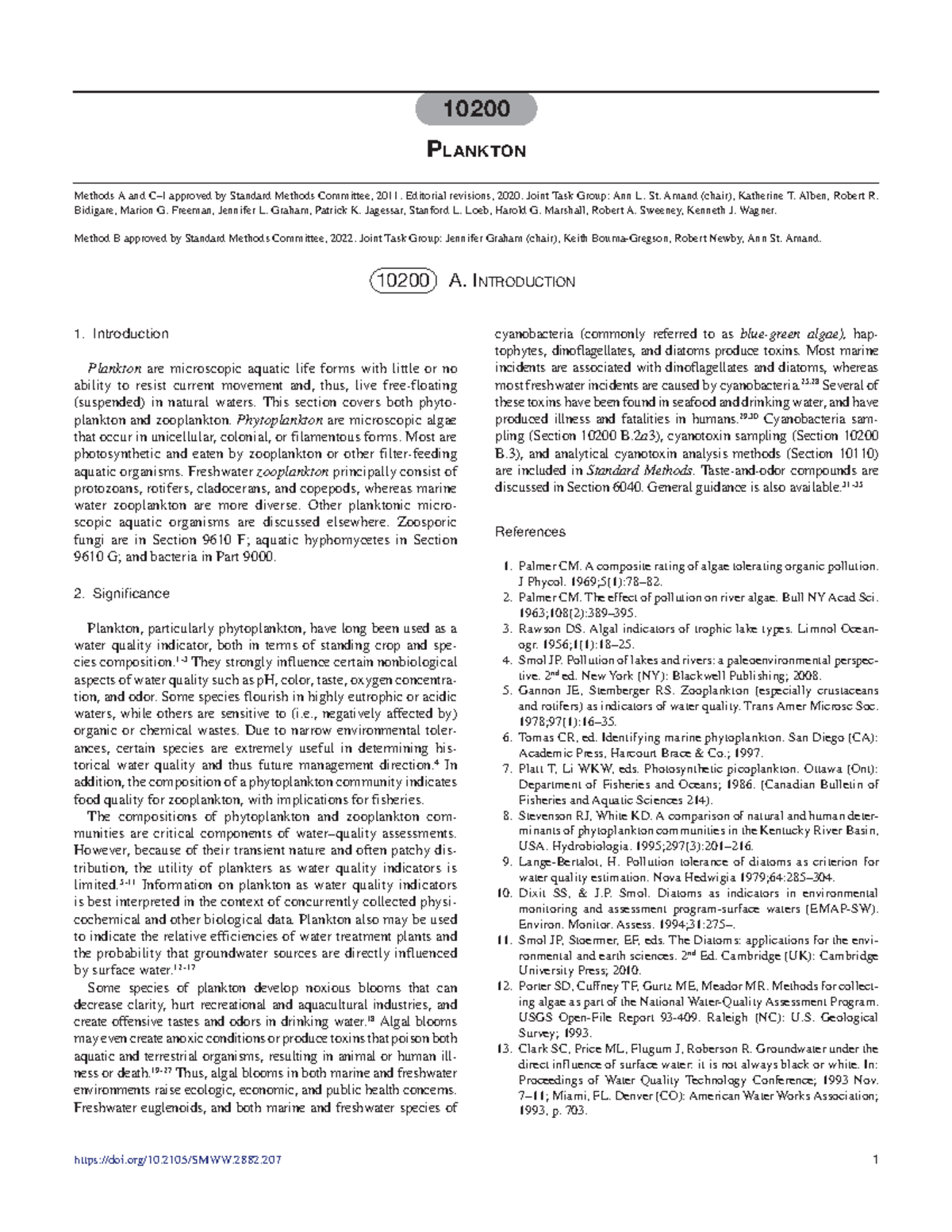 Smww - Muestreo de Plancton: SMEWW-APHA AWWA-WEF Part 10200 B. Sample ...