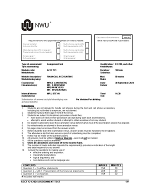 ENG - Assignment test ACCF 121 2024 Final - Calculators/Sakrekenaars ...