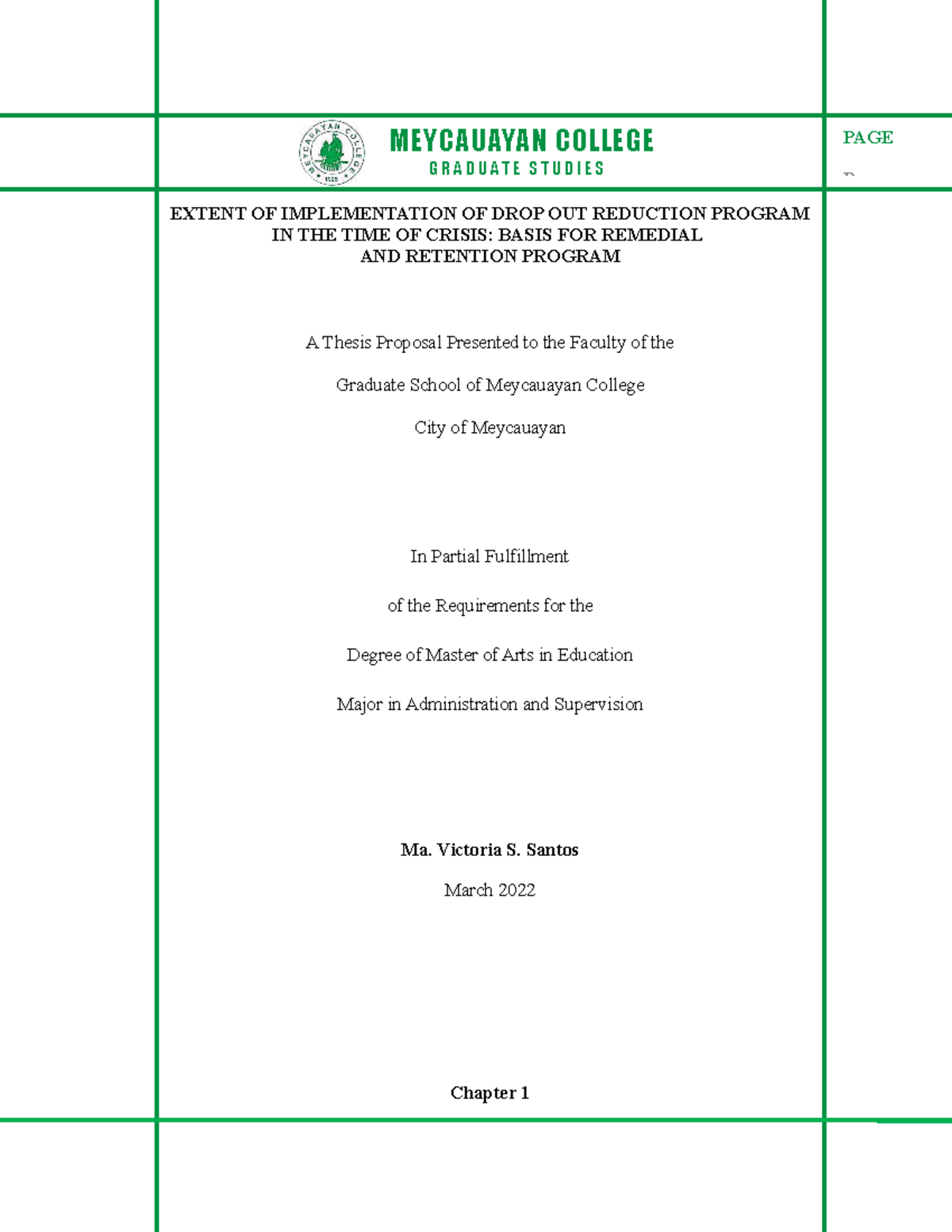 Sample Proposal Mixed Methods - P a g e MEYCAUAYAN COLLEGE G R A D U A ...