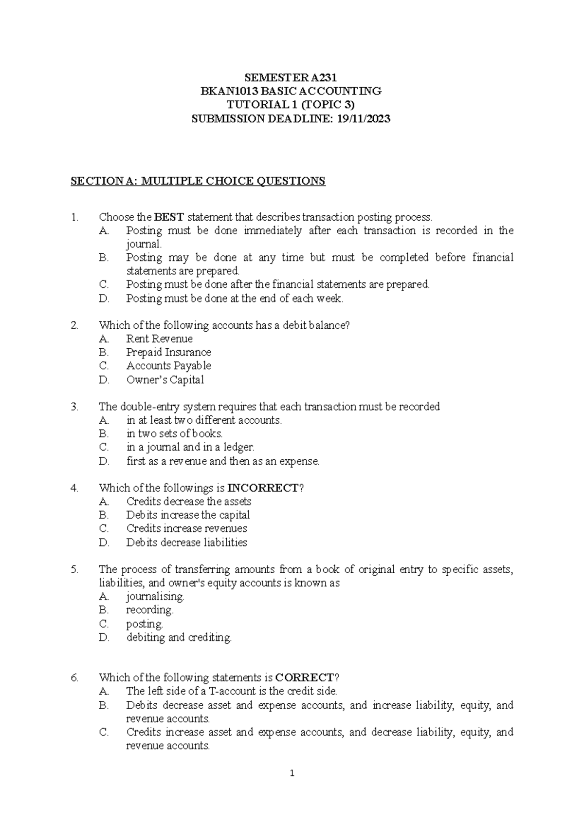 Tutorial 1 (The Recording Process, 1 Nov 2023) - SEMESTER A BKAN1013 ...