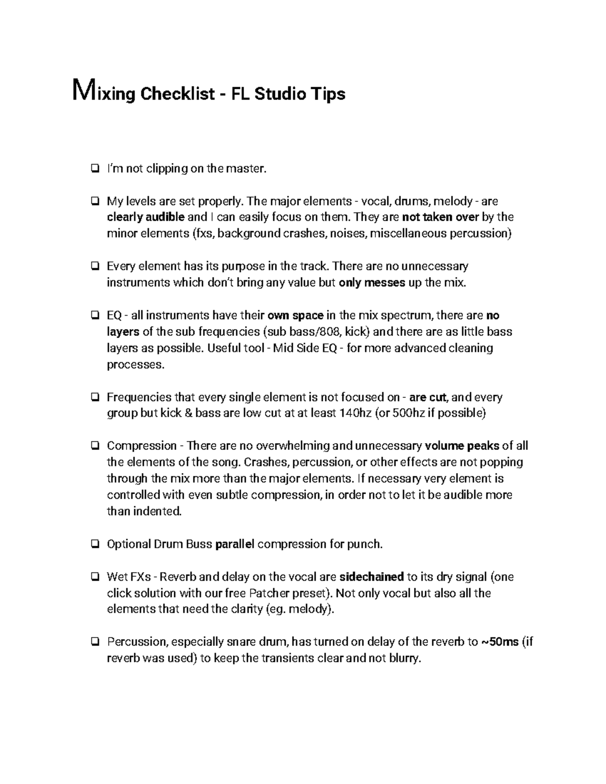 FLTips - Mixing Checklist - Mixing Checklist - FL Studio Tips I’m not ...