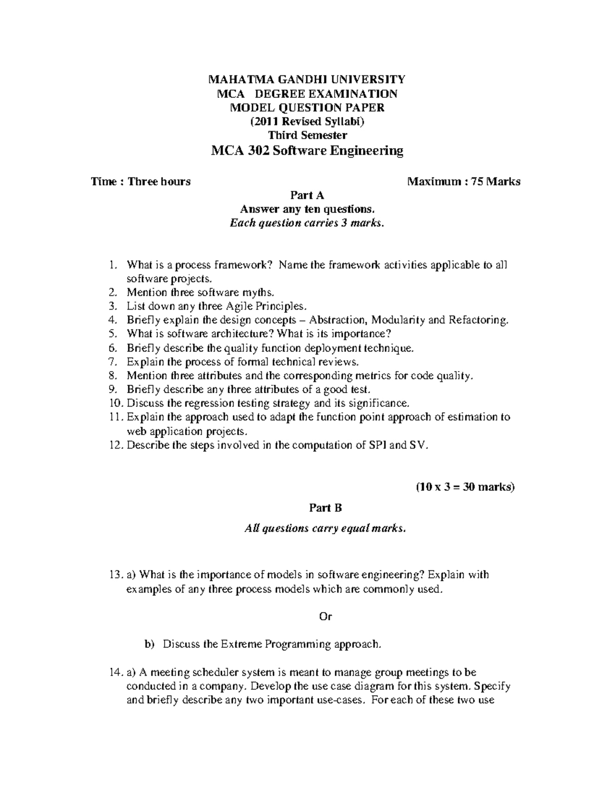 MCA-302 SE-Model-Question - MAHATMA GANDHI UNIVERSITY MCA DEGREE ...