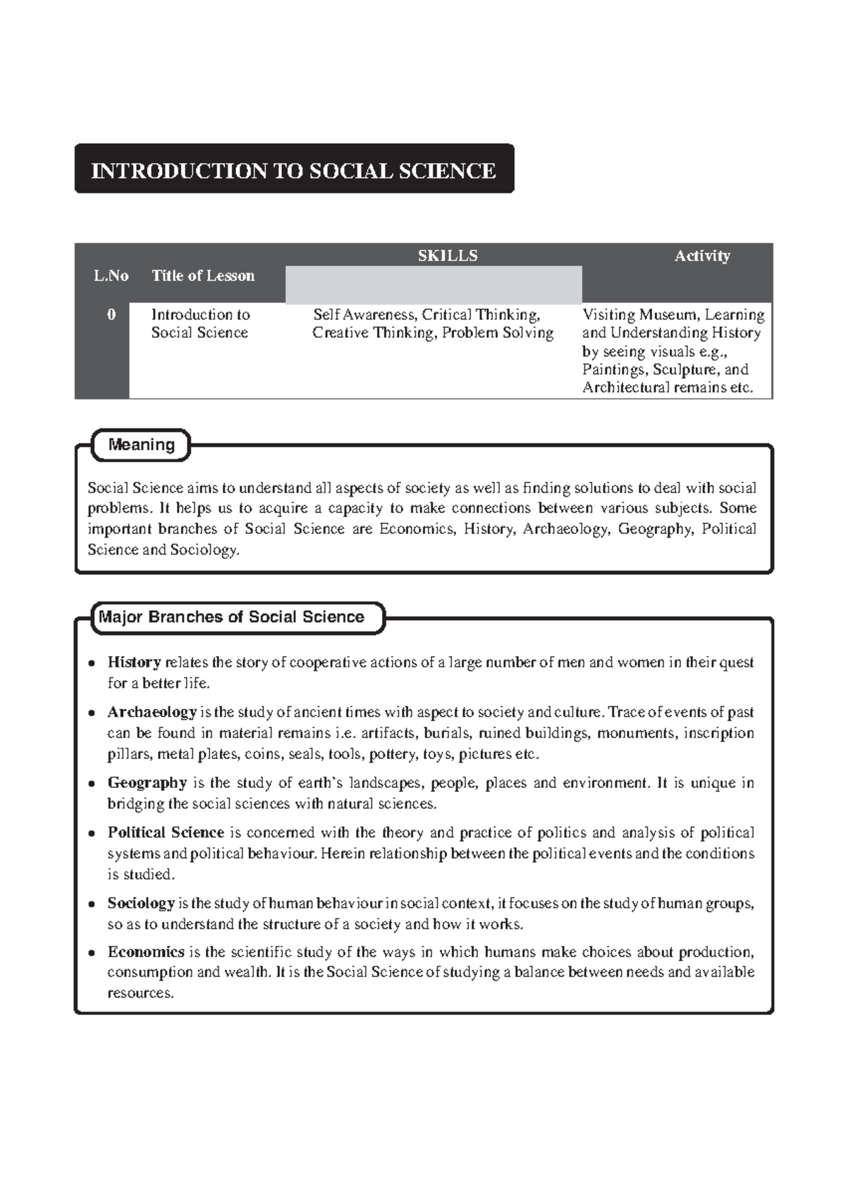 Lesson 00 - History - INTRODUCTION TO SOCIAL SCIENCE Social Science ...