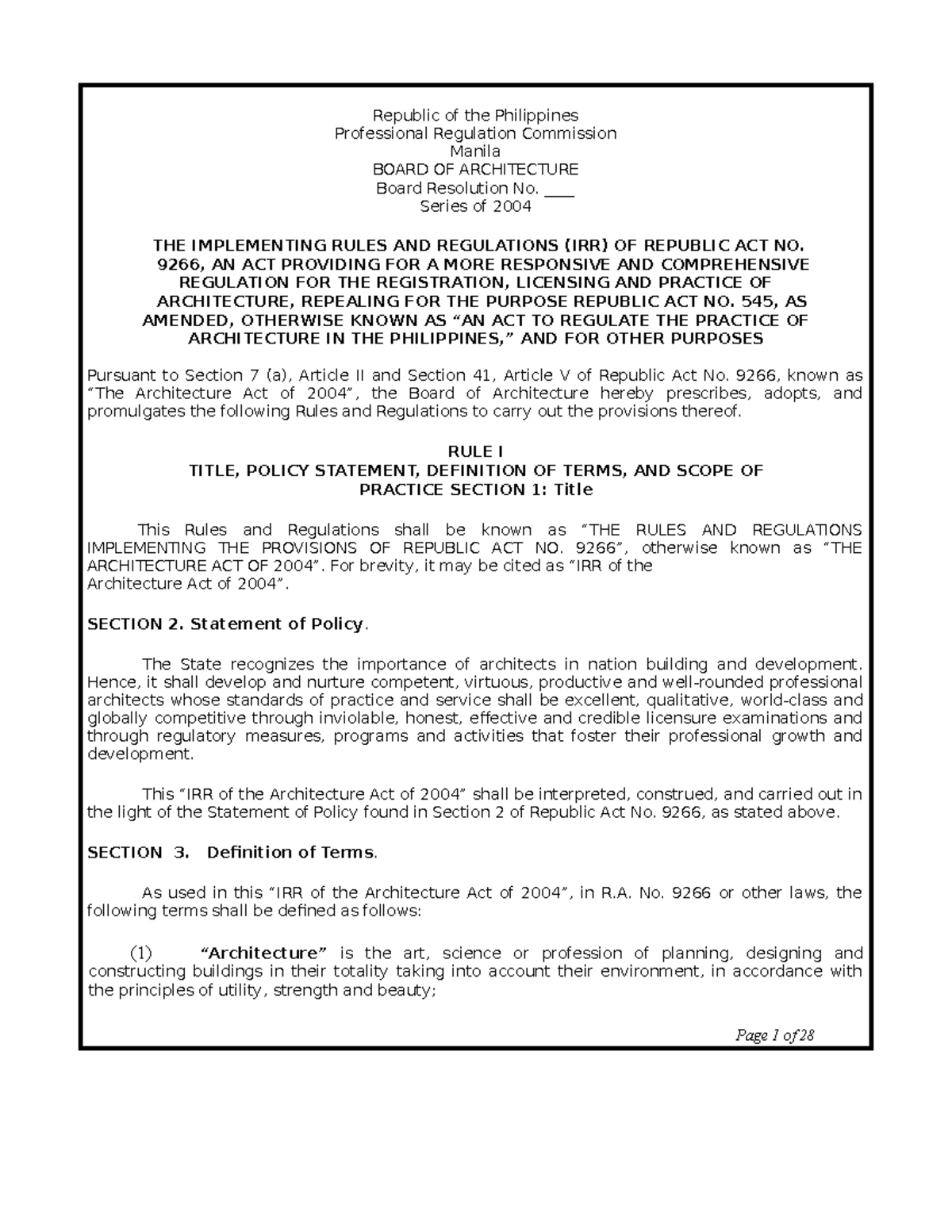 RA 9266 IRR - Republic of the Philippines Professional Regulation ...