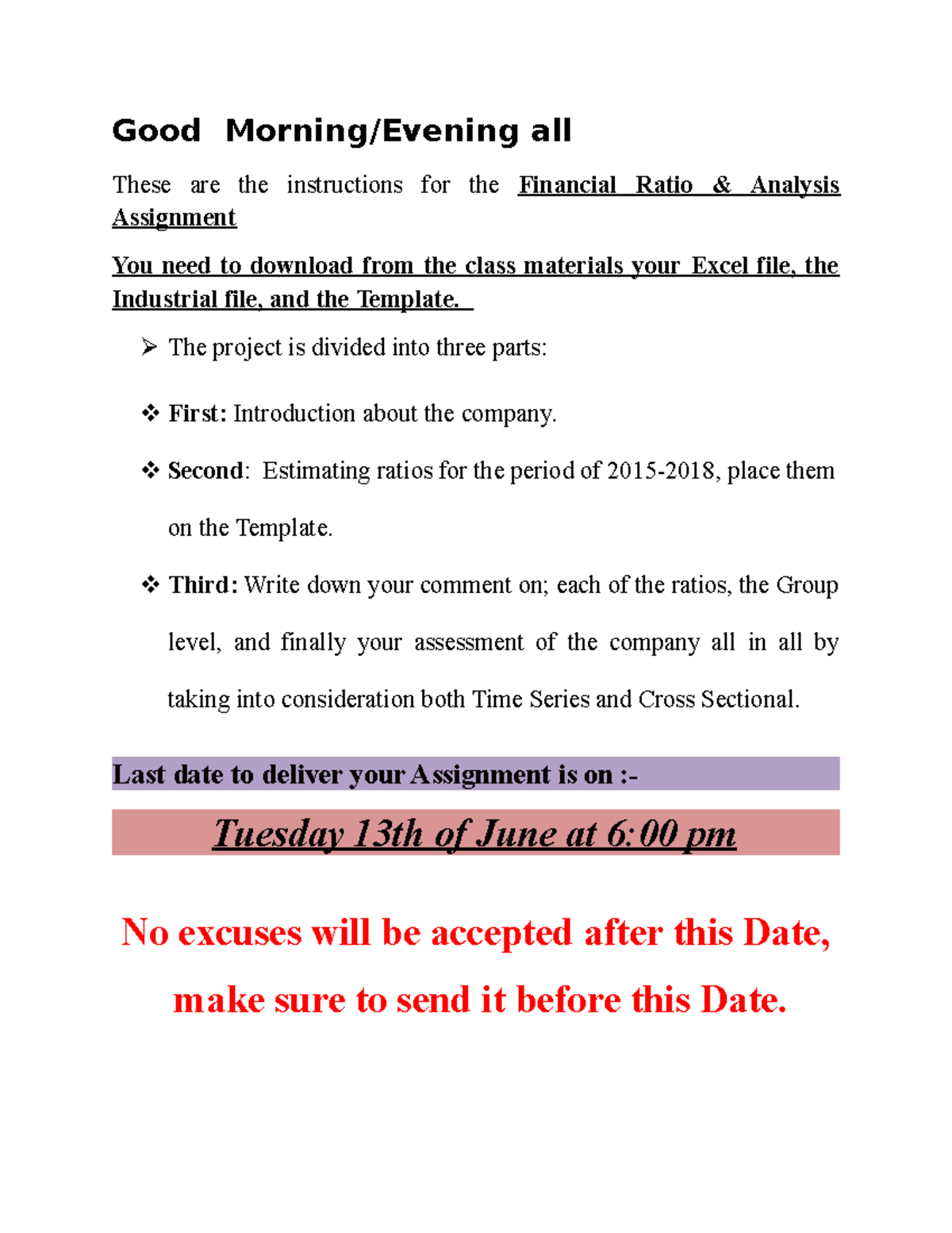 Instructions for Financial Analysis HW - Good Morning/Evening all These ...