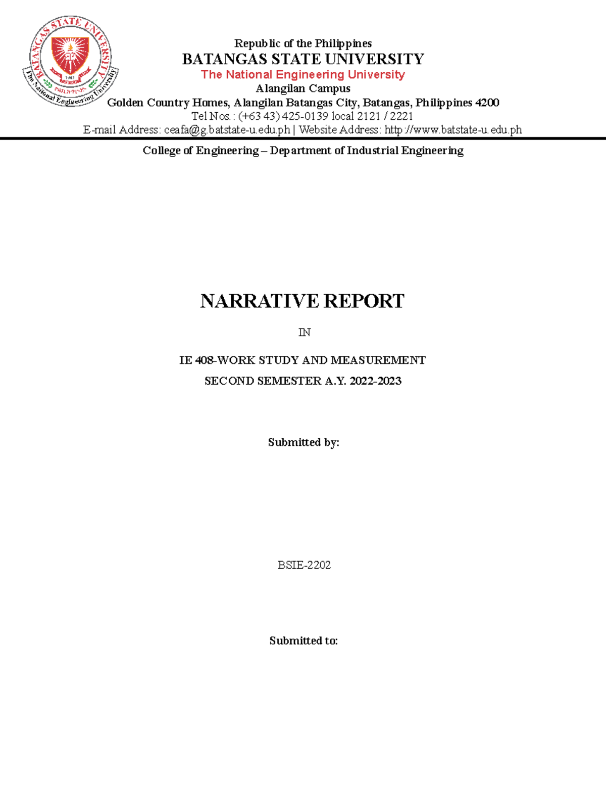 IMP Narrative Report Format - Republic of the Philippines BATANGAS ...