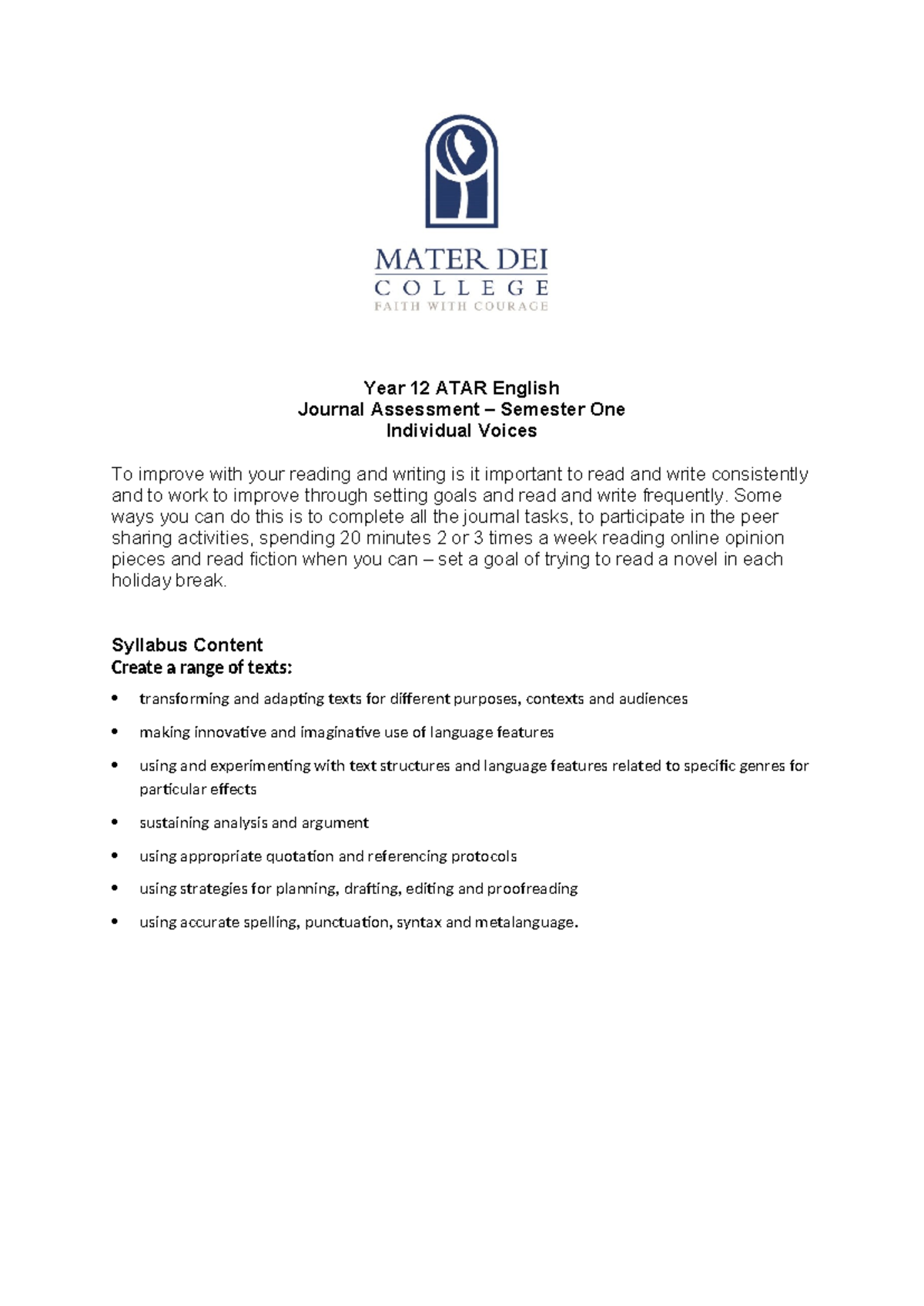 12 ATAR English Journal Semester One 2024 - Year 12 ATAR English ...