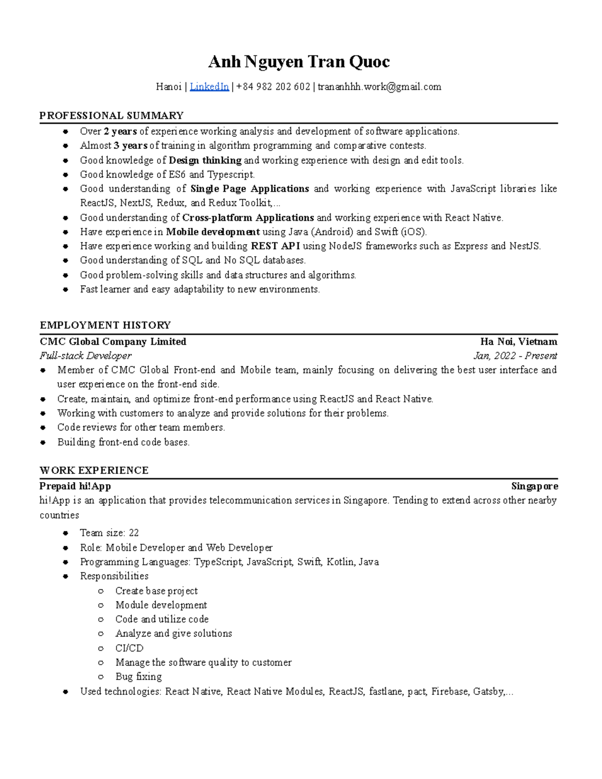Nguyen Tran Quoc Anh Fullstack Developer Cv Anh Nguyen Tran Quoc Hanoi Linkedin 84 982