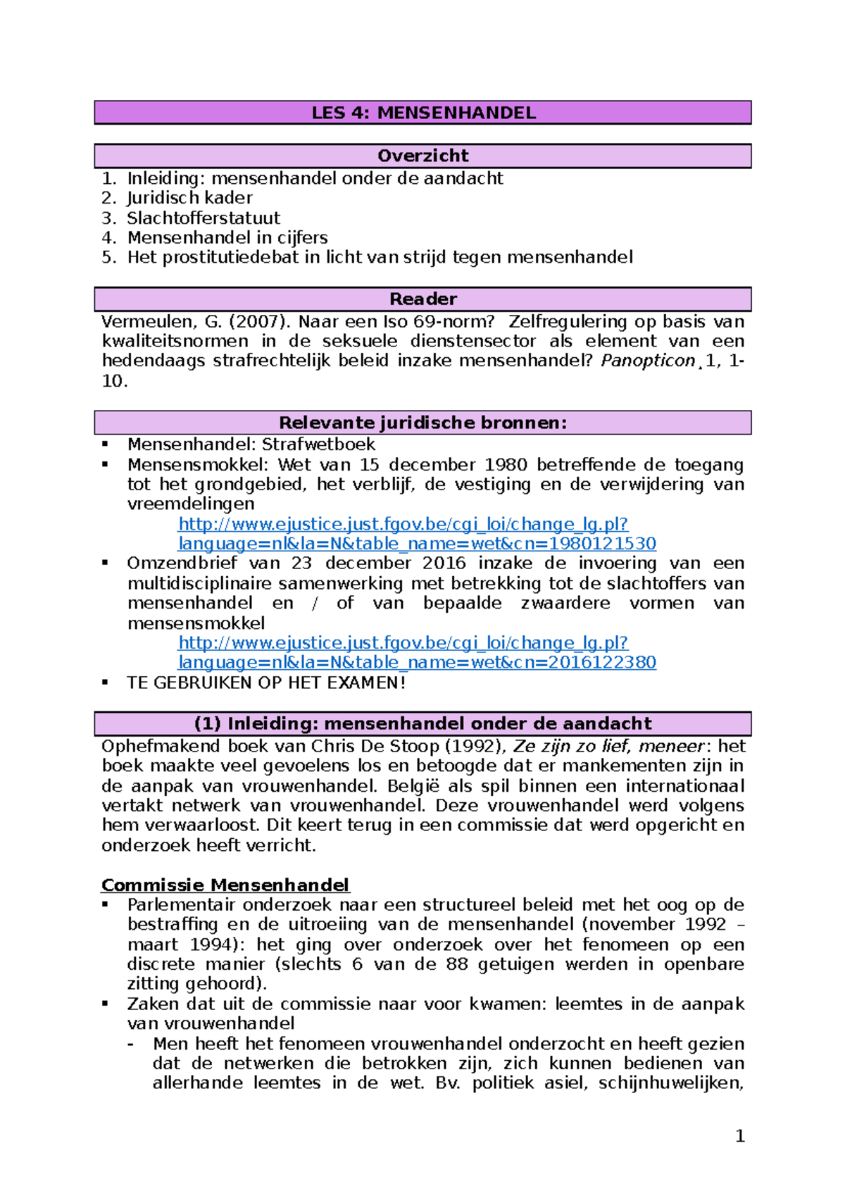 LES 4 - Mensenhandel - PPT+ eigen notities - LES 4: MENSENHANDEL ...
