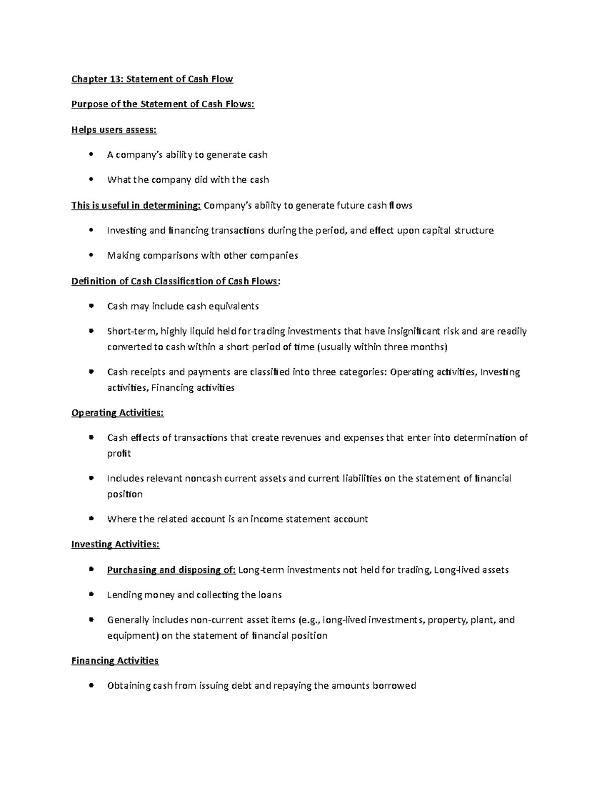 Acc Ch 13 - Statement of Cash Flow - Chapter 13: Statement of Cash Flow ...