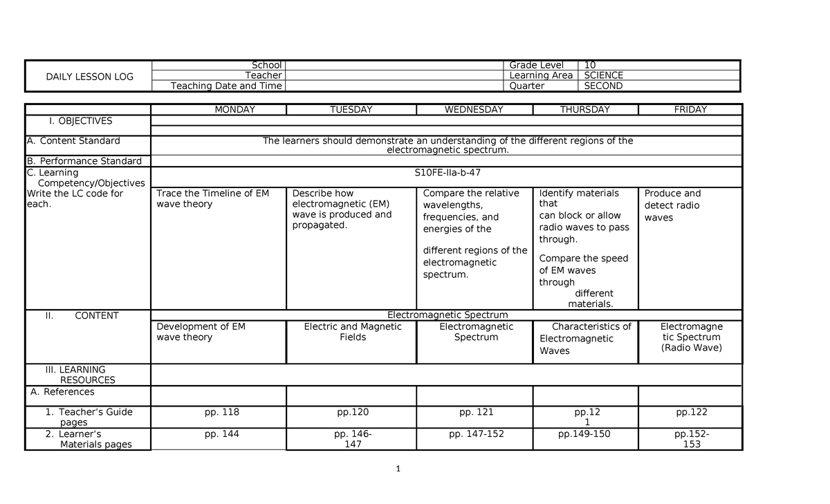 2ND Quarter - Daily Lesson Log - DAILY LESSON LOG School Grade Level 10 Teacher Learning Area ...