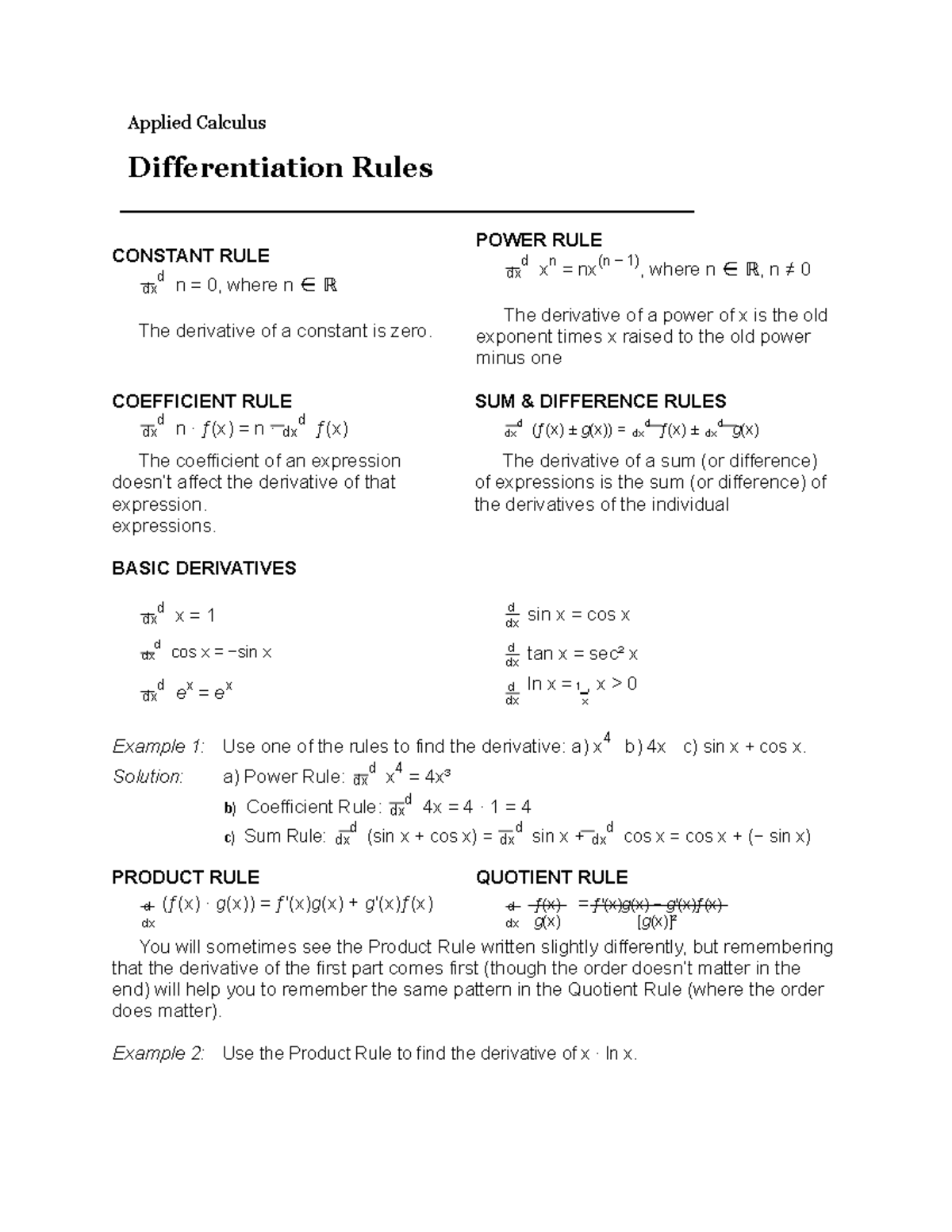 Differ. Rules - This is coursework for Applied Calculus. This was an ...