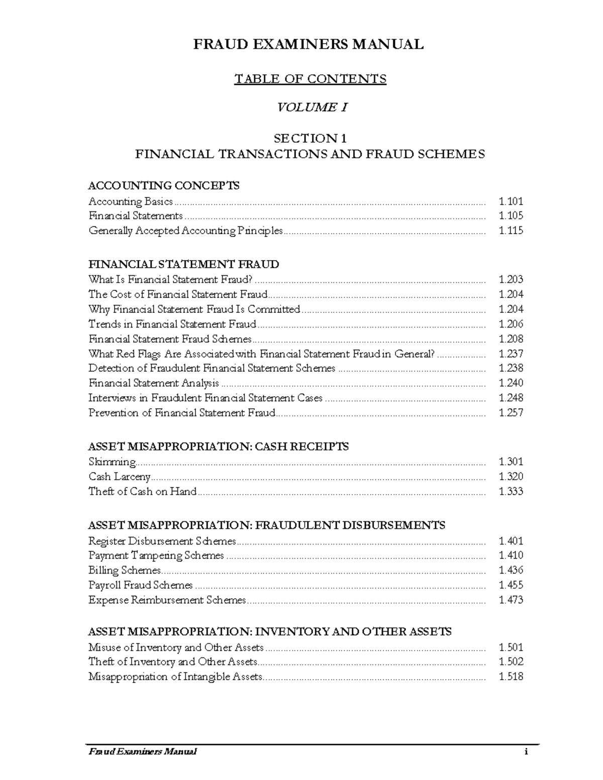 FEM TOC-2022-11-30 - accounting - Fraud Examiners Manual i TABLE OF ...