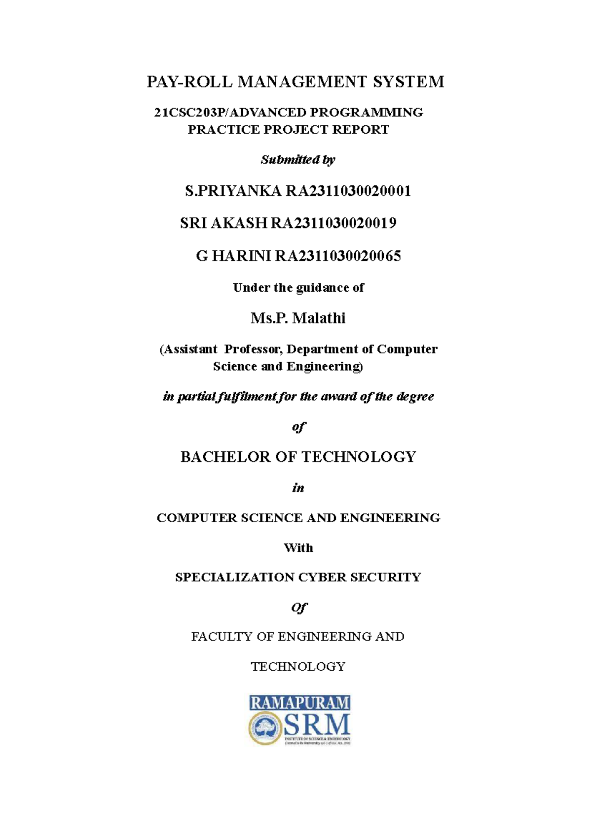 14 - ,mnjhfhgfgvbn - PAY-ROLL MANAGEMENT SYSTEM 21CSC203P/ADVANCED PROGRAMMING PRACTICE PROJECT ...