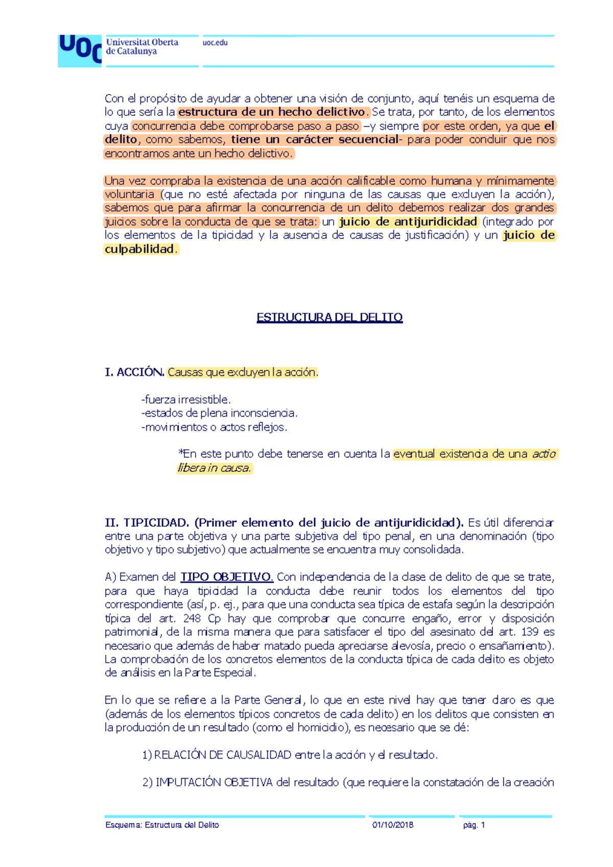 Esquema UOC estructura del delito - Esquema: Estructura del Delito 01 ...