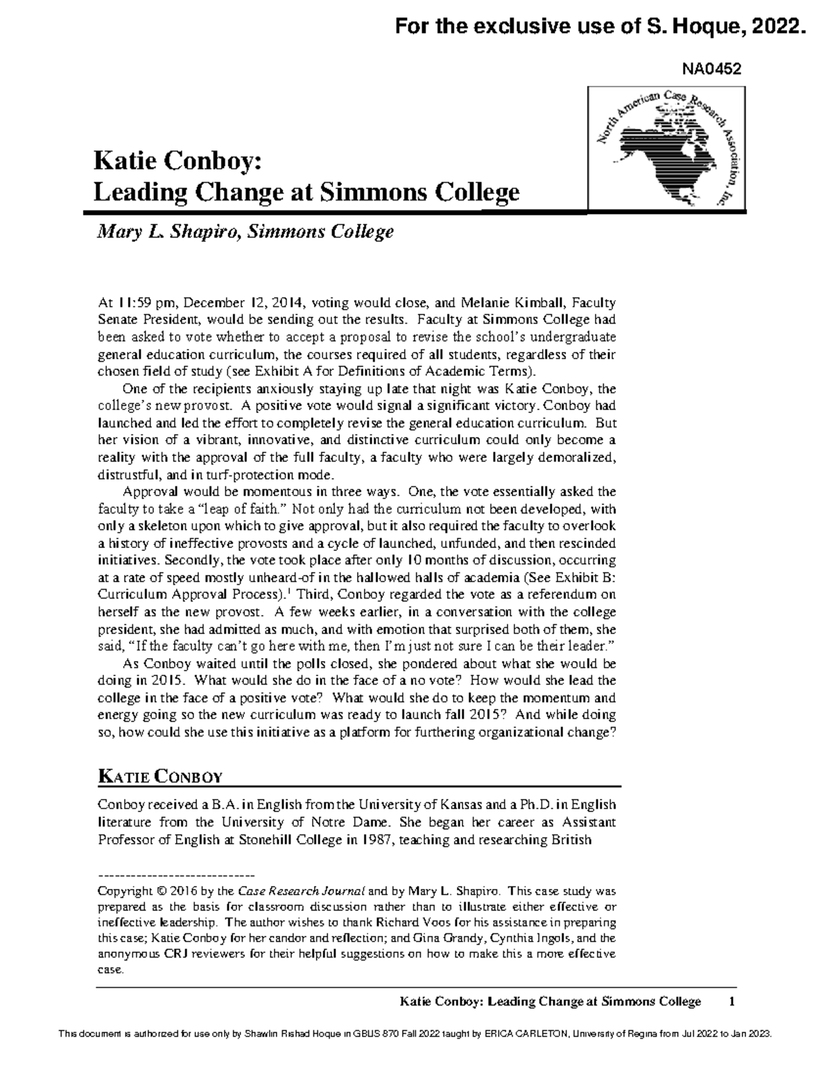 1. Main case- Katie Conboy Leading Change at Simmons College - Katie ...