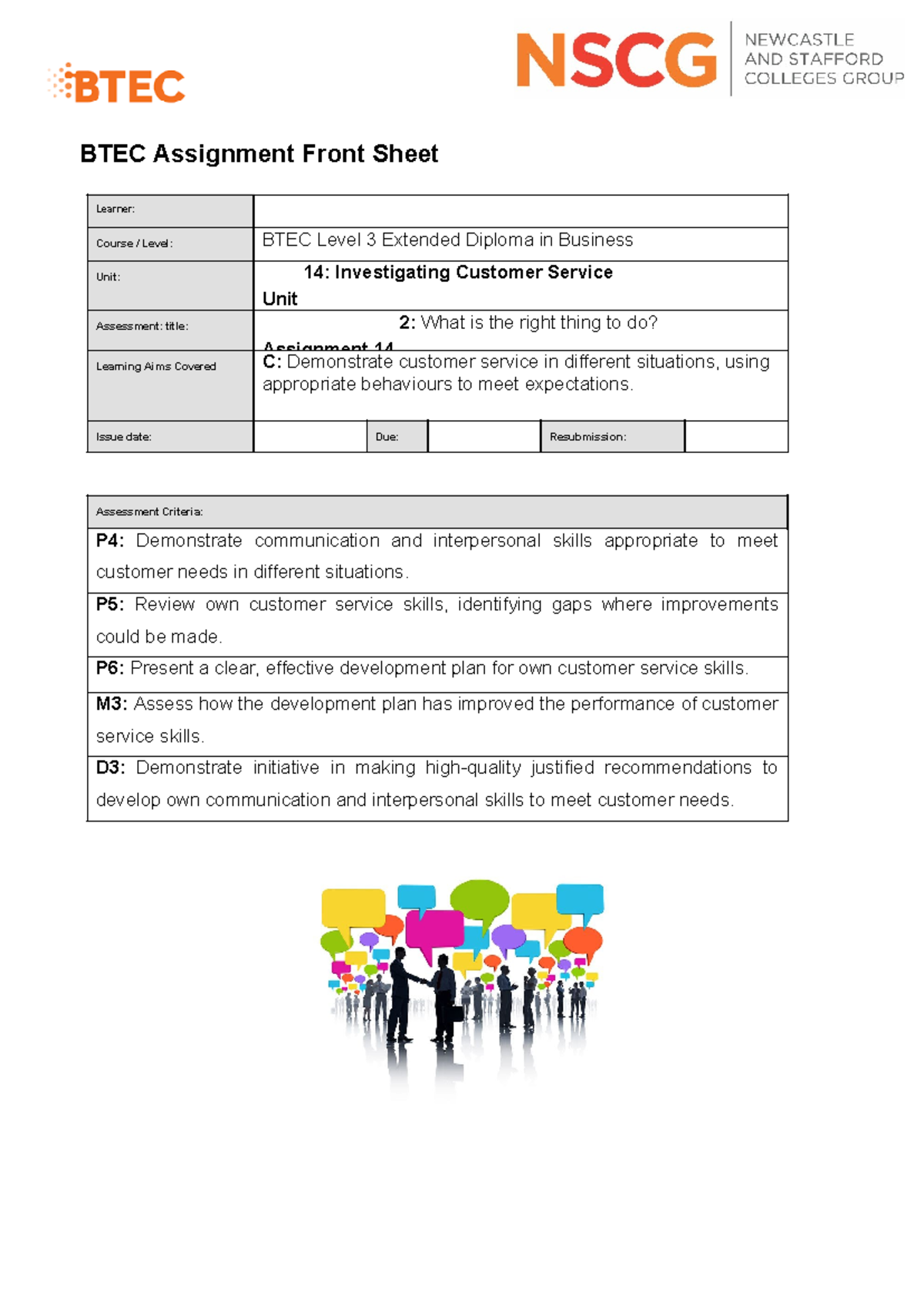 Assignment 14.2 Brief (Investigating Customer Service) (IVd) - BTEC ...