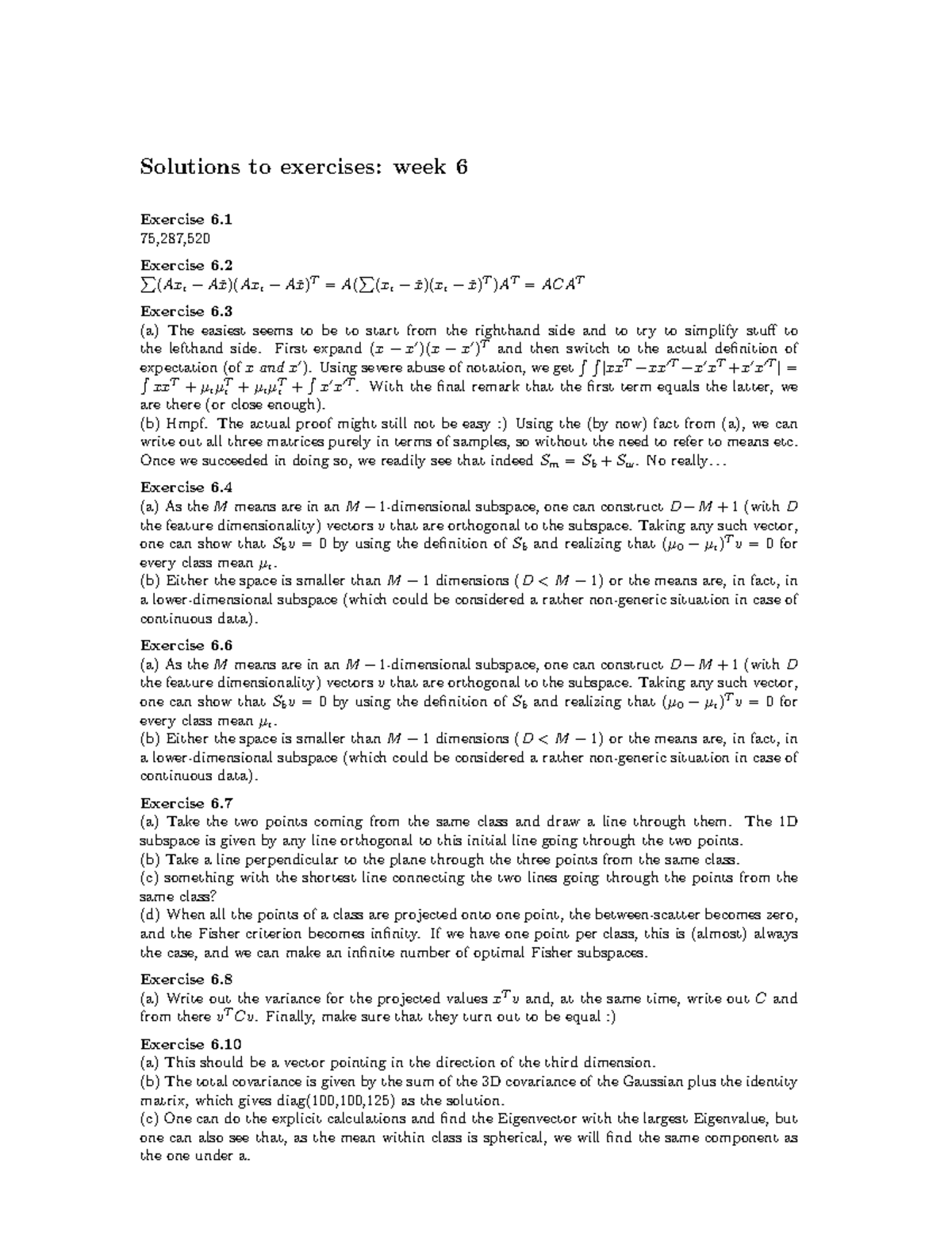 Machine learning 1 Exercises solutions week6 - Solutions to exercises ...