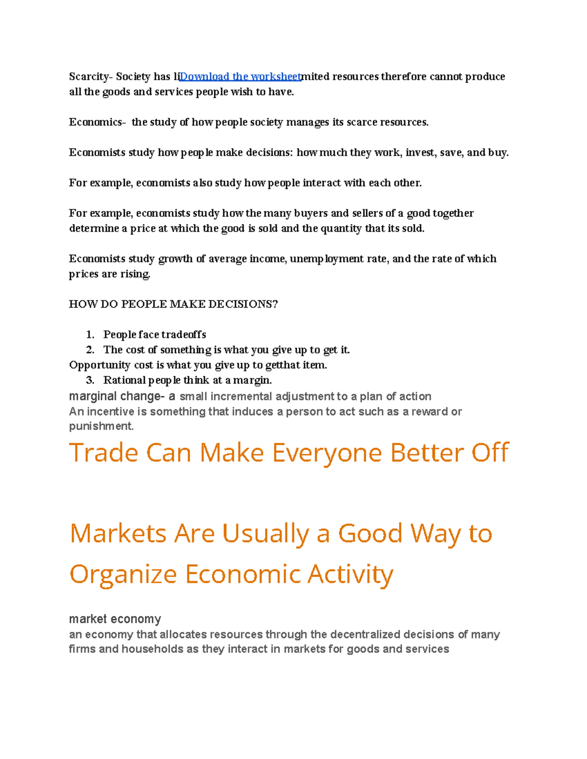 Macroeconomics Notes 8 23 - Scarcity- Society has liDownload the ...