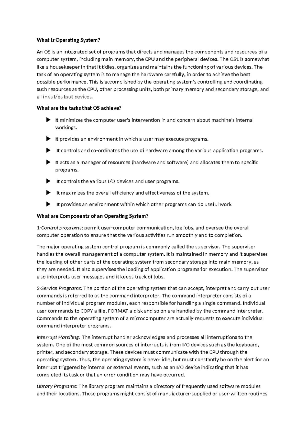 OS Mid Term Summary 2 - Saassas - What is Operating System? An OS is an ...