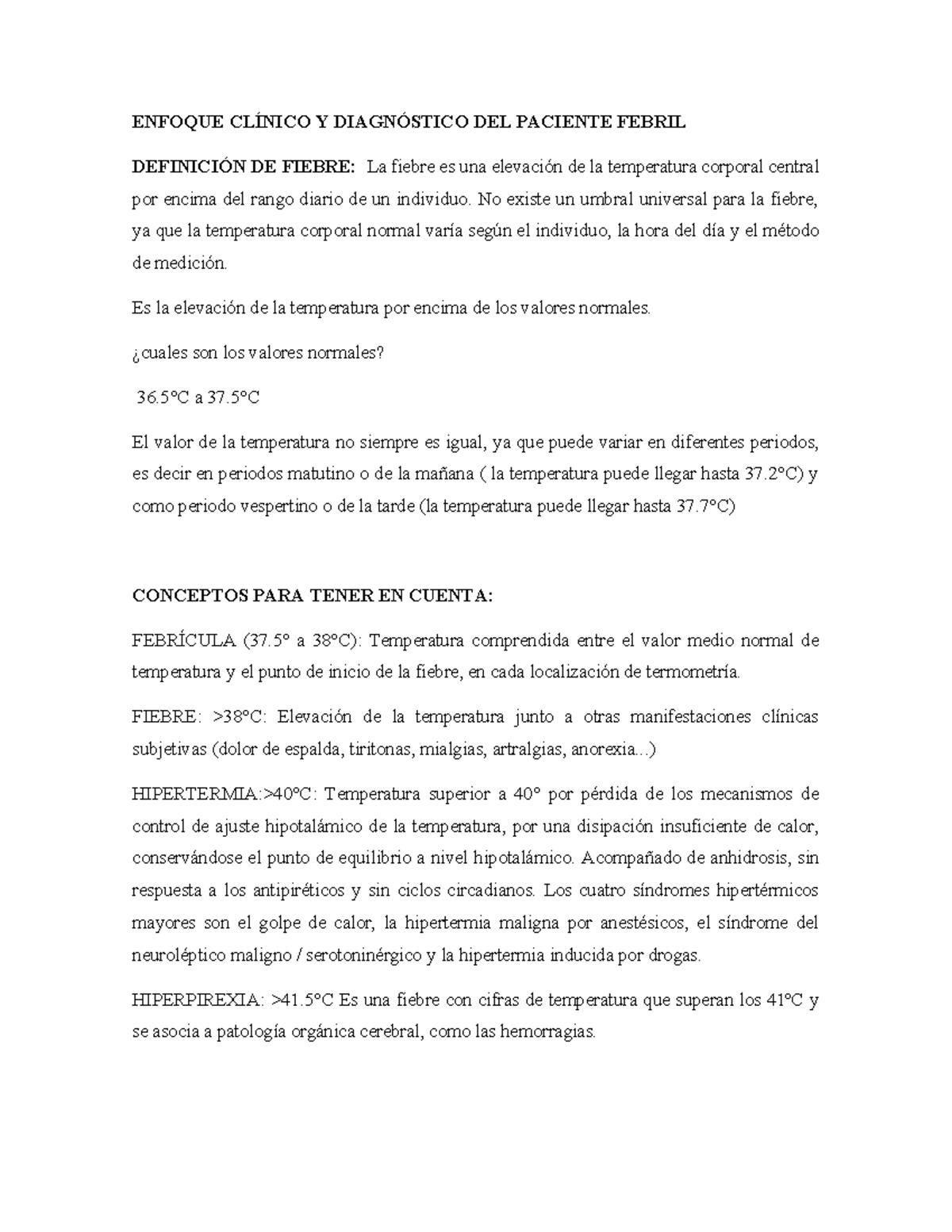 Sindrome Febril - ENFOQUE CLÍNICO Y DIAGNÓSTICO DEL PACIENTE FEBRIL ...